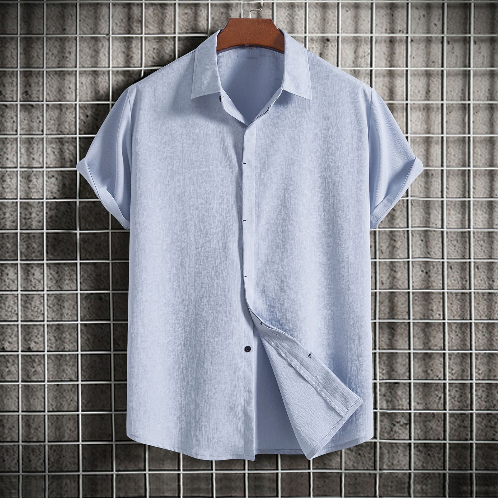 ALLLIST Shirts for Men Cotton Linen Short Sleeve Collared Button Down ...