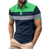 ALLLIST Short Sleeve Mens Workout Tops Green Collared Striped Casual T ...