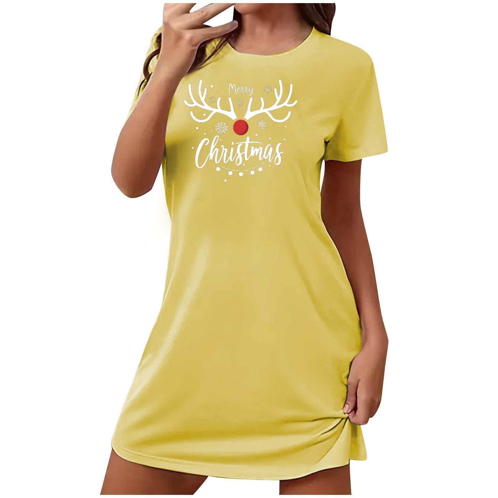 ALLLIST Short Sleeve Womens Nightgowns Christmas Sleepwear Yellow Soft ...