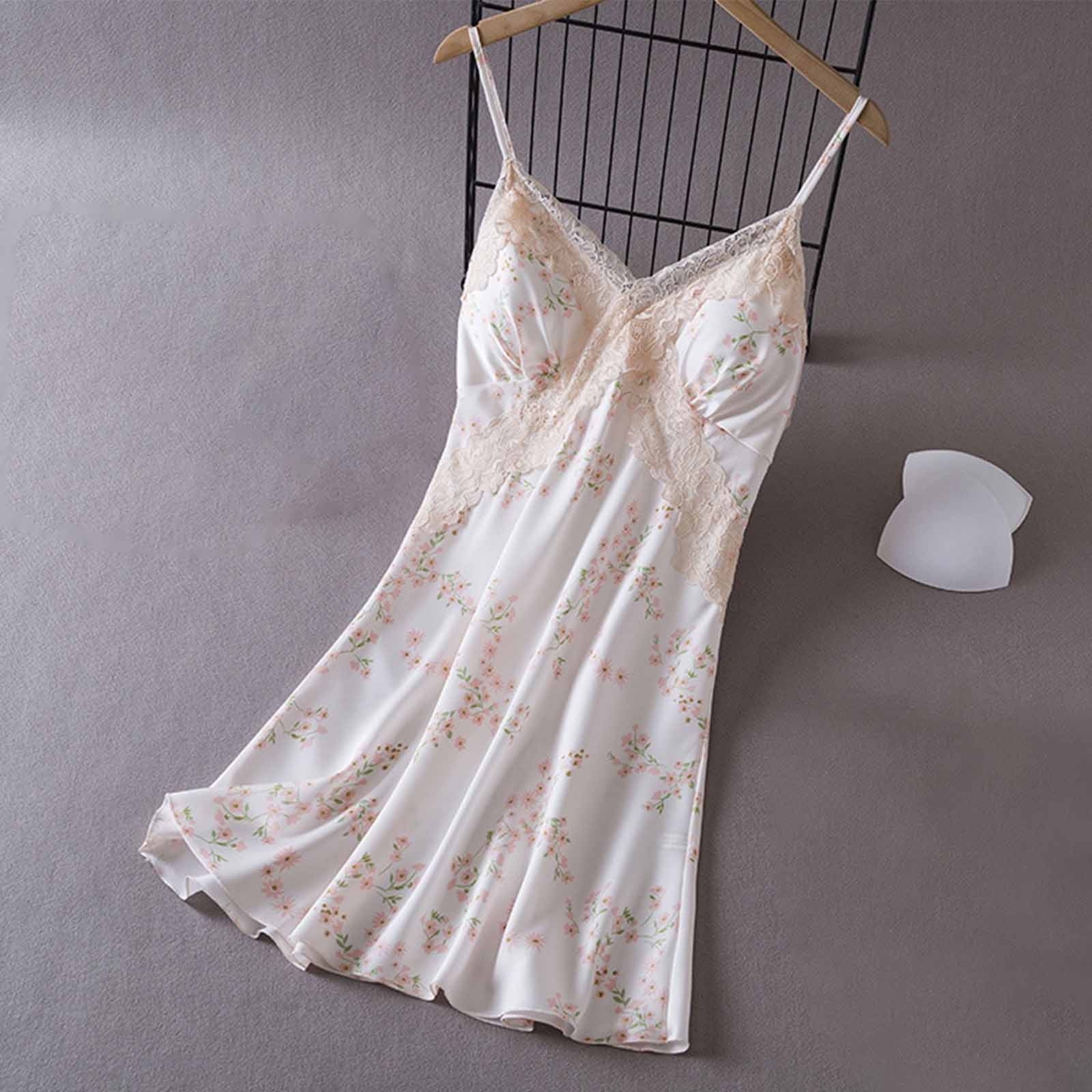 ALLLIST Sleeveless Nightgowns for Women Lace Silky Chemises White ...