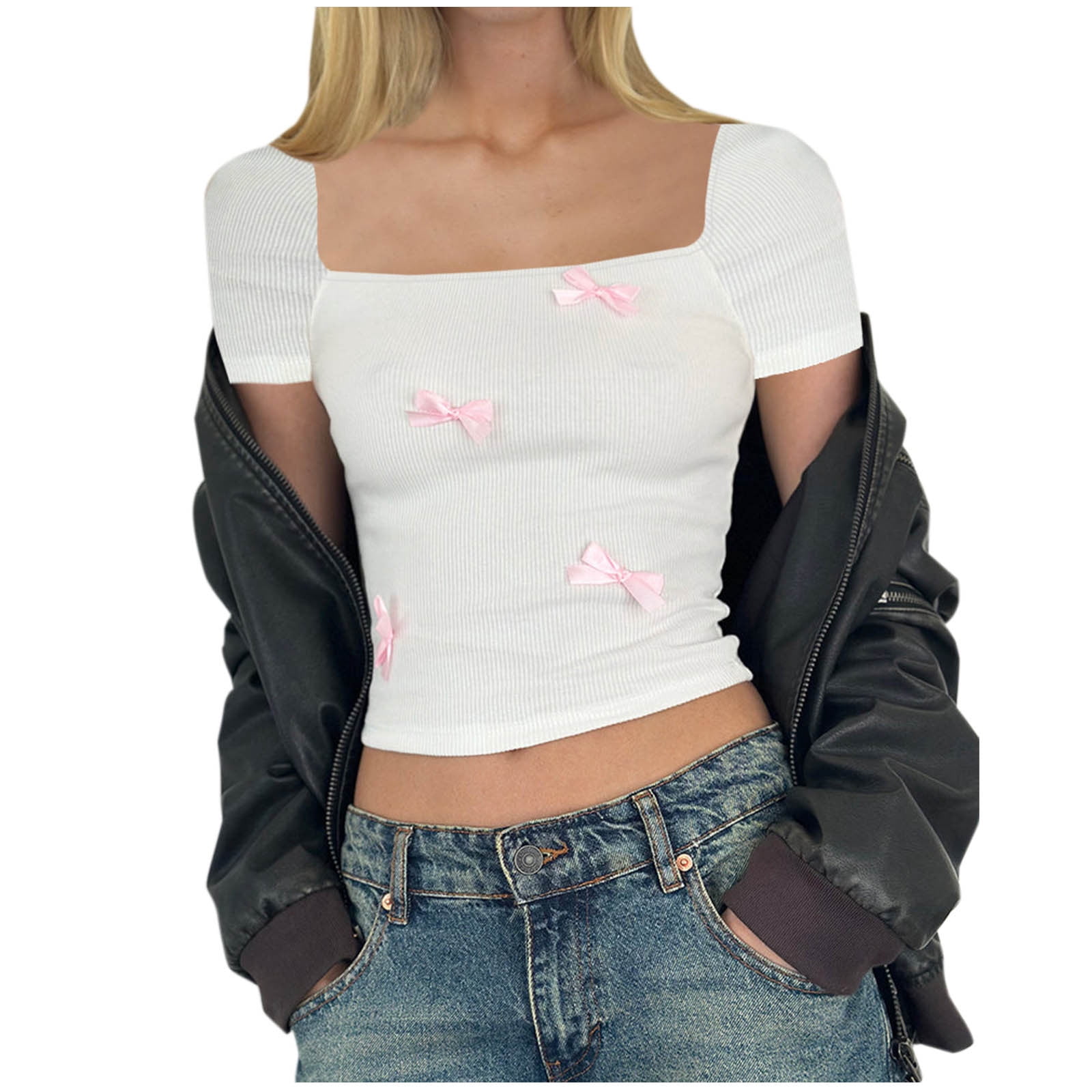 ALLLIST Solid Womens Tops Clearance Under $5 Square Neckline White ...