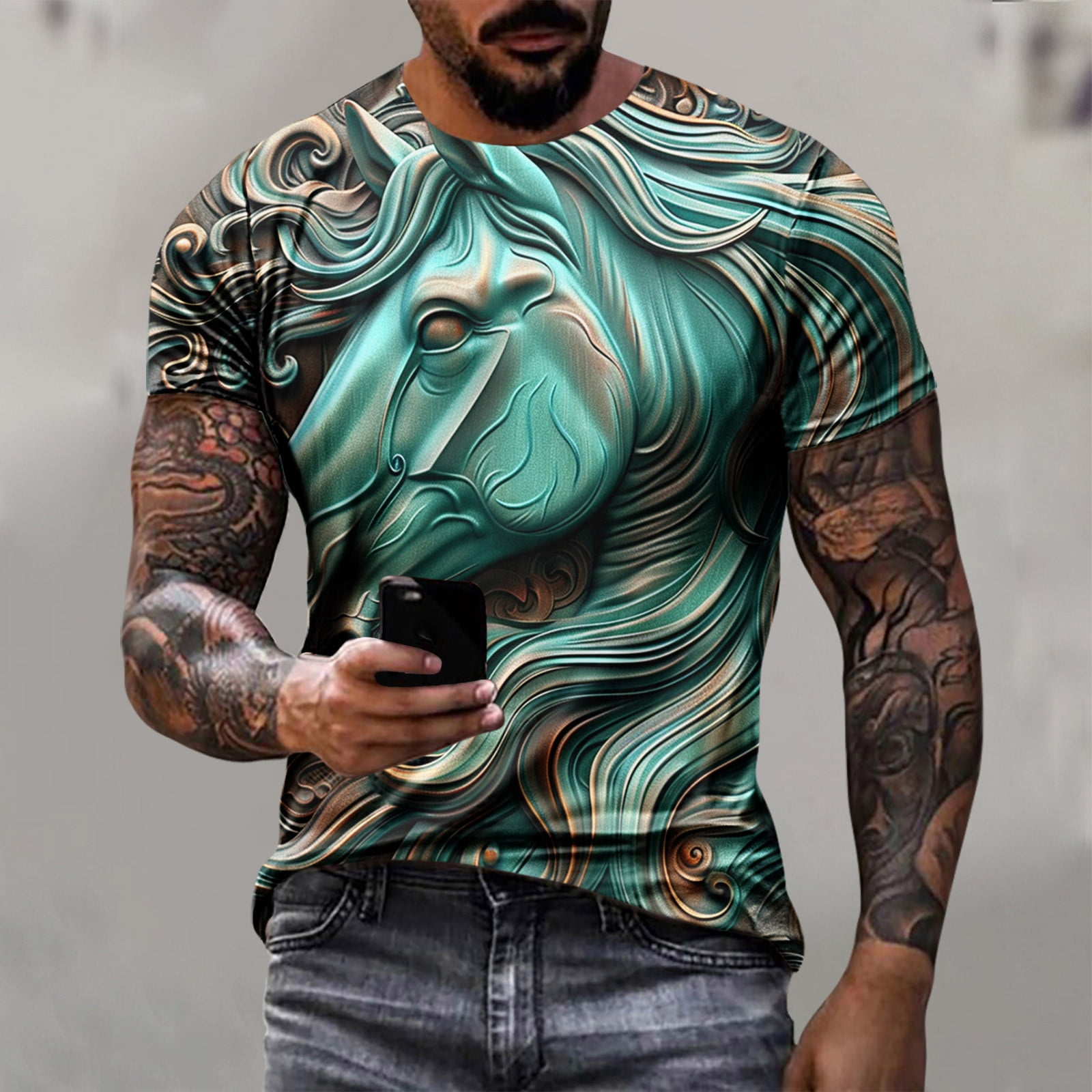 ALLLIST Spring Tops for Men 2024 Trendy Crew Neck Short Sleeve Blue ...