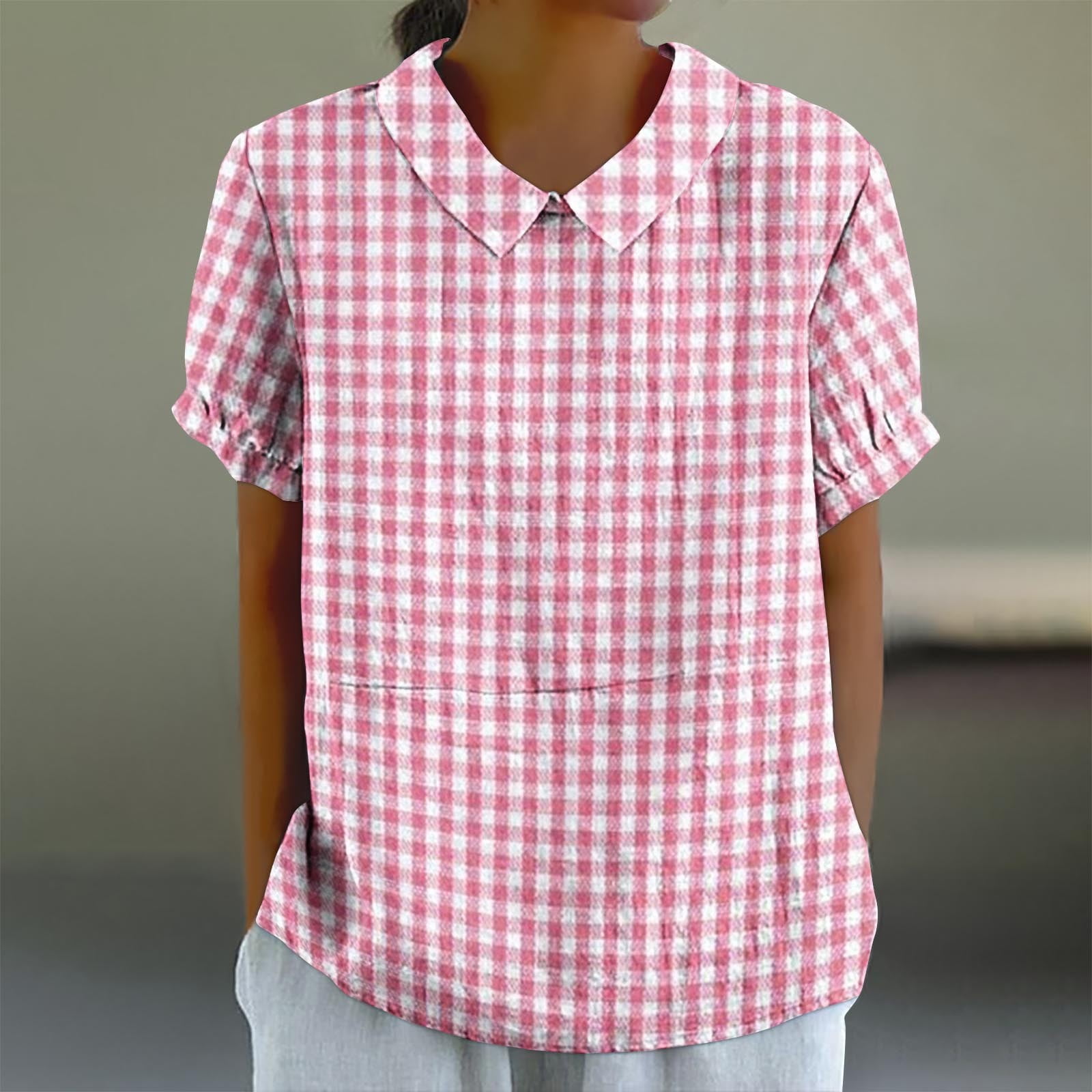 ALLLIST Spring Tops for Women 2024 Trendy Collared Short Sleeve Pink ...