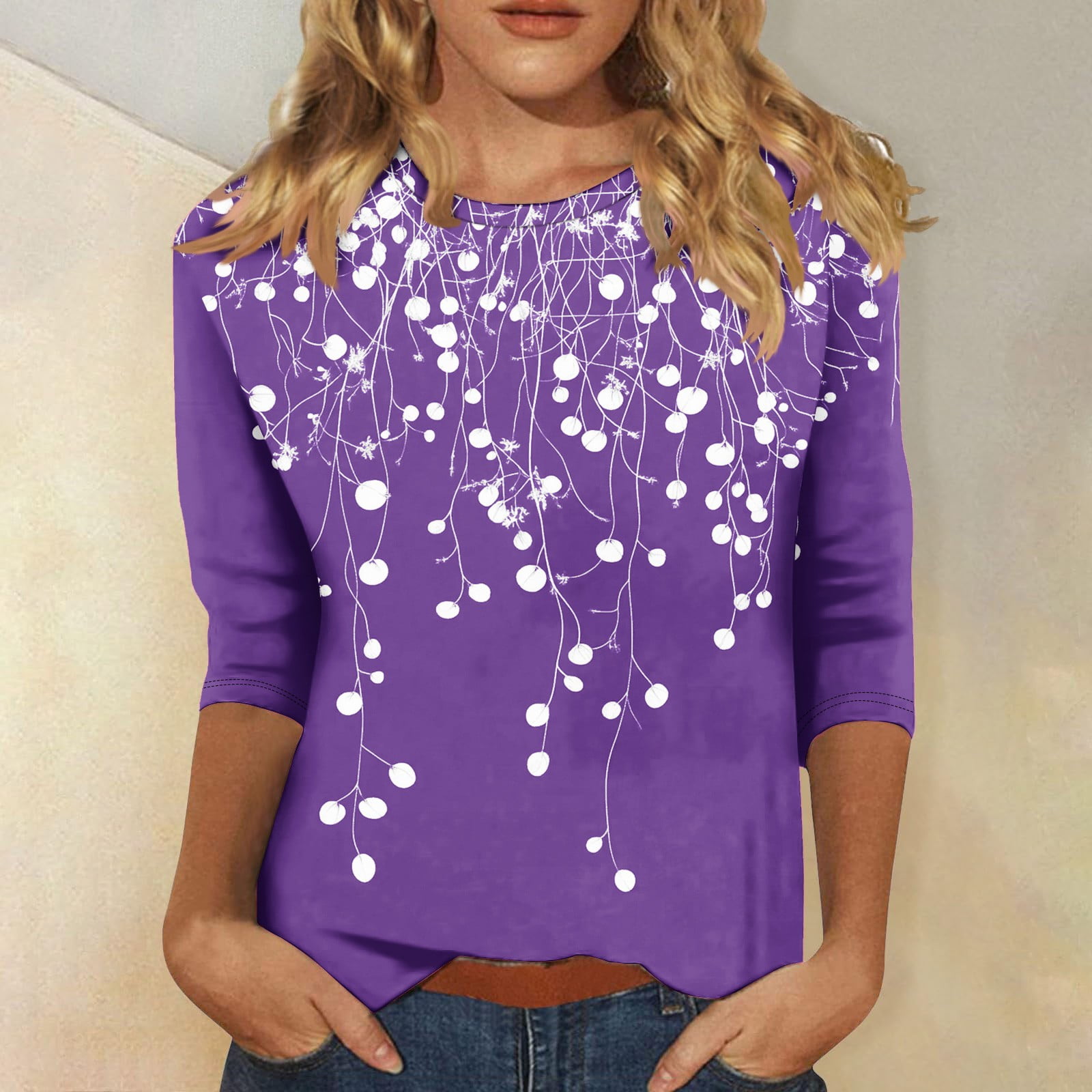 ALLLIST Summer Tops for Women Crew Neck 3/4 Sleeve T Shirts Relaxed Fit ...