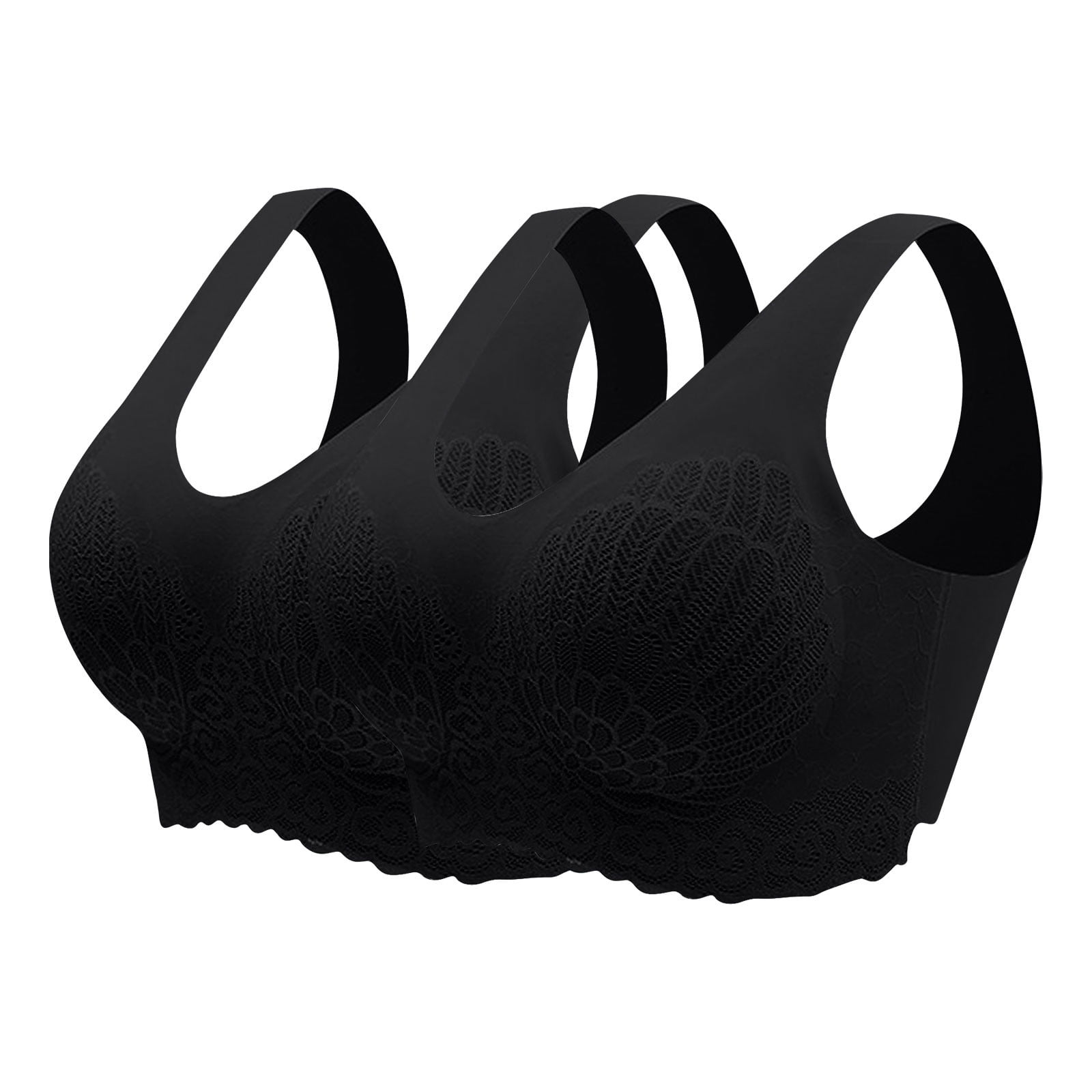 ALLLIST Underwear for Women 2 Pack Plus Size Lace Latex Bras Black ...