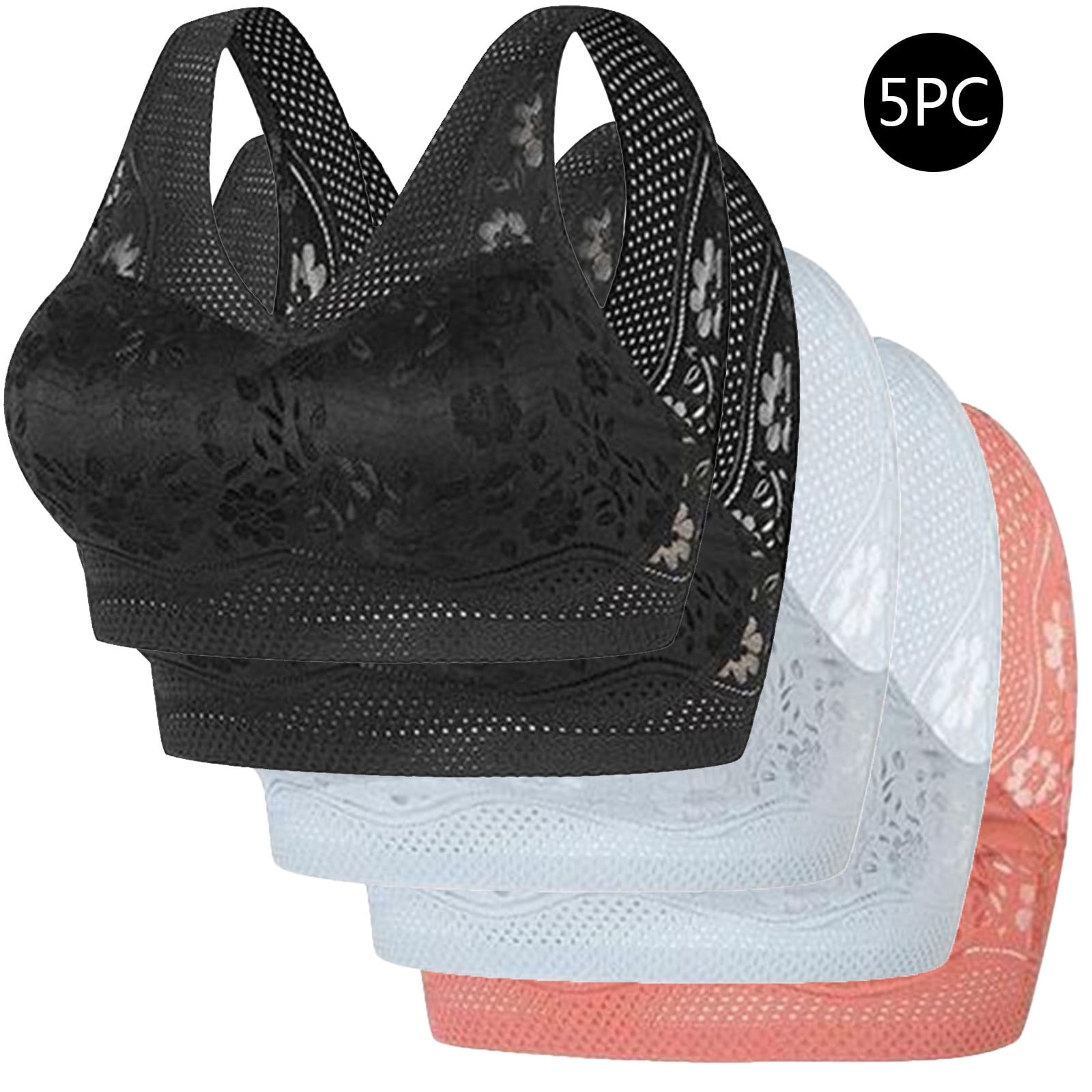 ALLLIST Underwear for Women 5pack Plus Size Back Support Bras Black ...