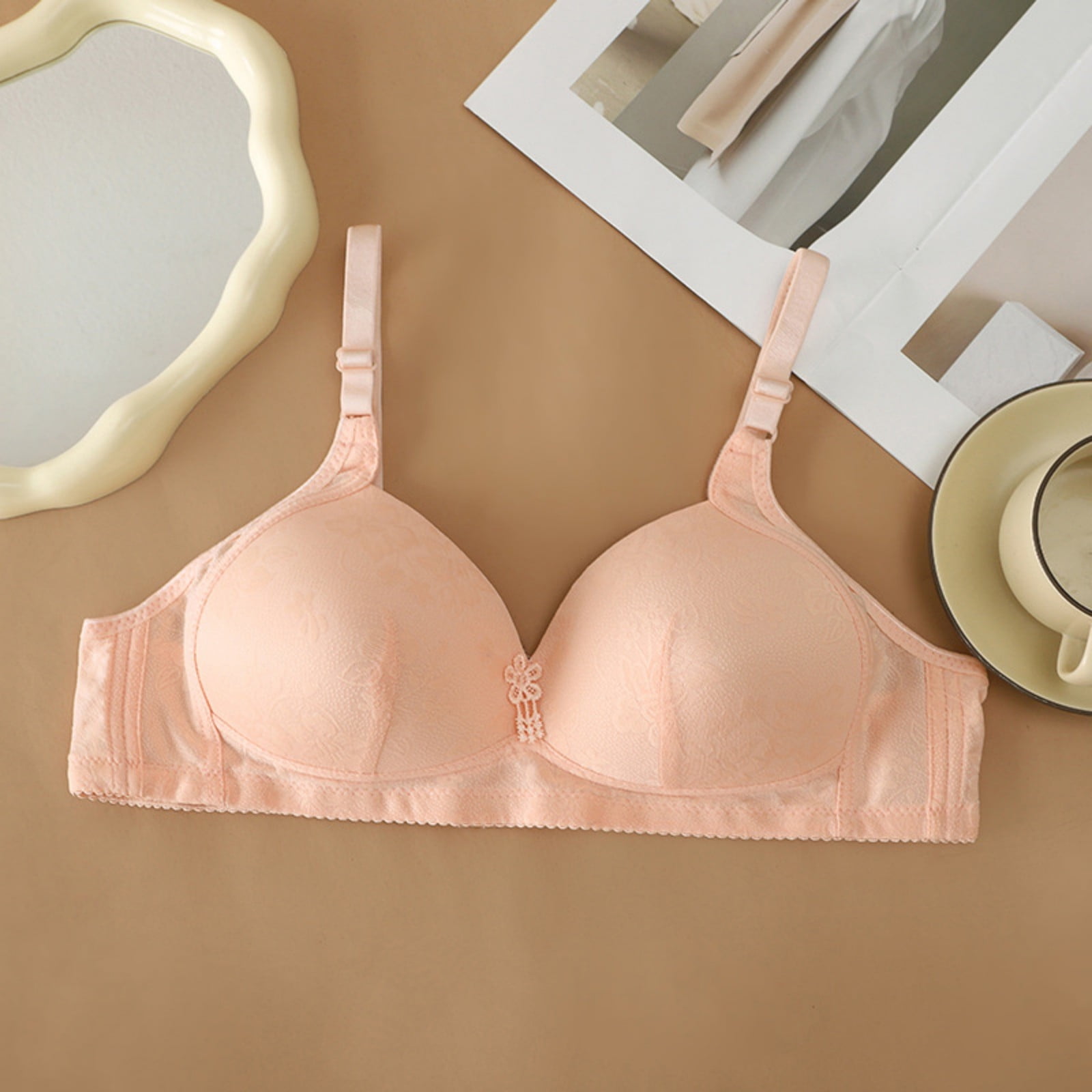 ALLLIST Underwear for Women No Wire Plus Size Seamless Plunge Embroidered Push up Pink T-Shirt ...