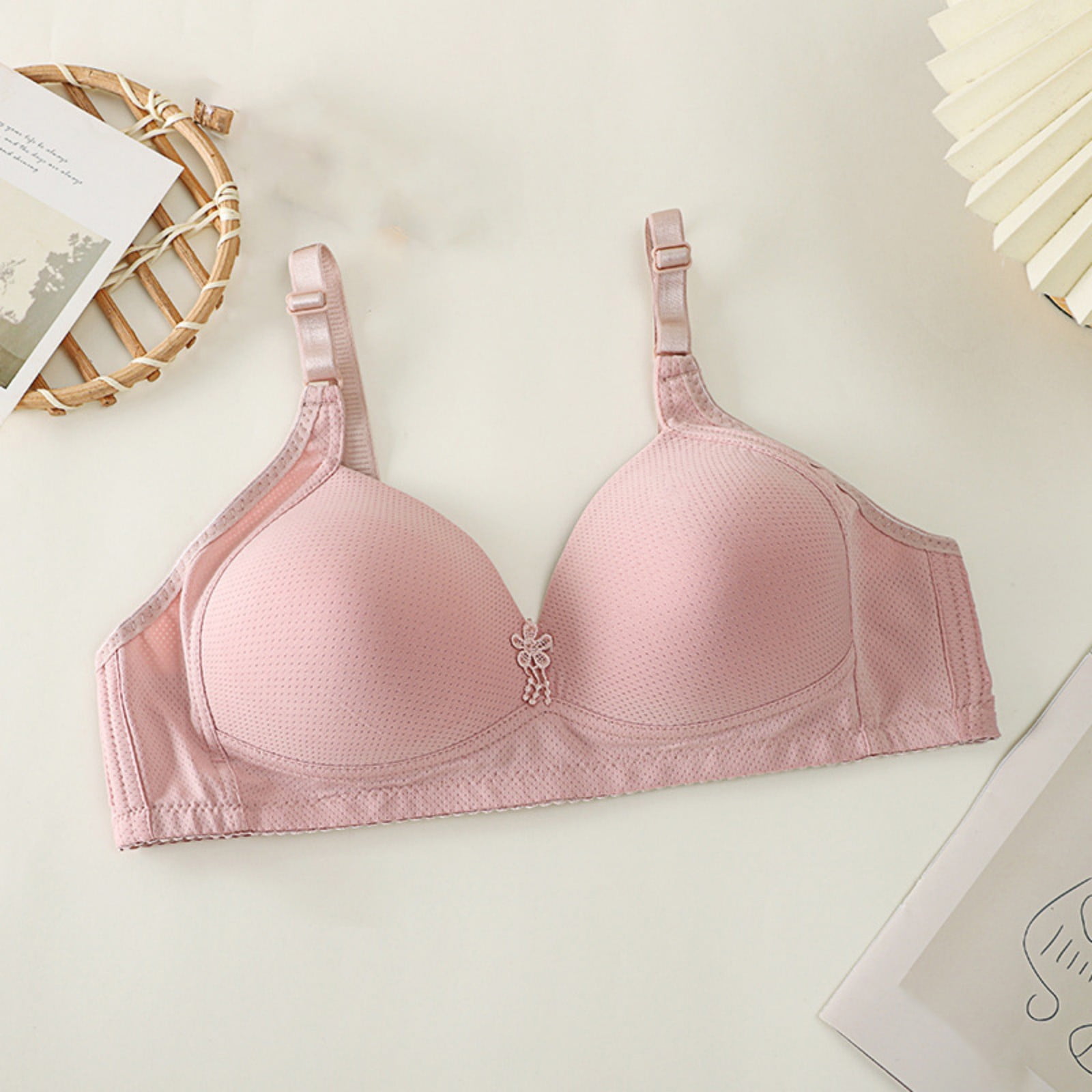 ALLLIST Underwear for Women No Wire Push up Plus Size Plunge Pink Solid Bralette Women's ...