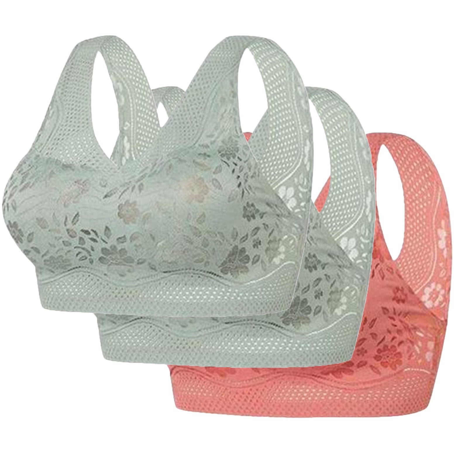 ALLLIST Underwear for Women Pack 3 Plus Size Wireless Bras Plian Orange ...