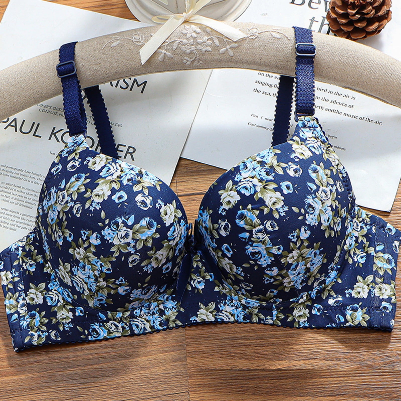 ALLLIST Underwear for Women Plus Size No Wire Push up Plunge Floral ...