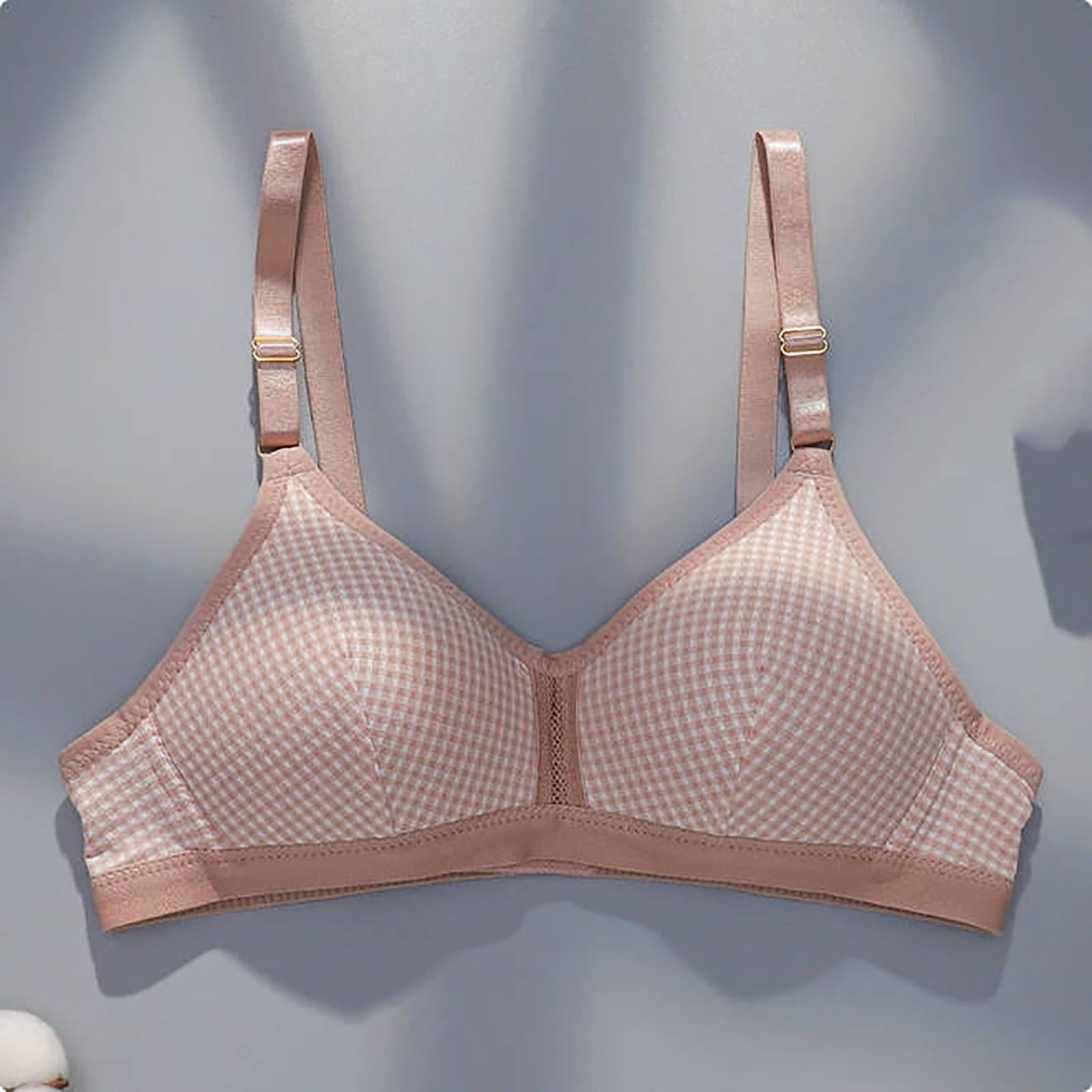 ALLLIST Unlined Women Bras Wireless Full Coverage Training Plaid Brown ...