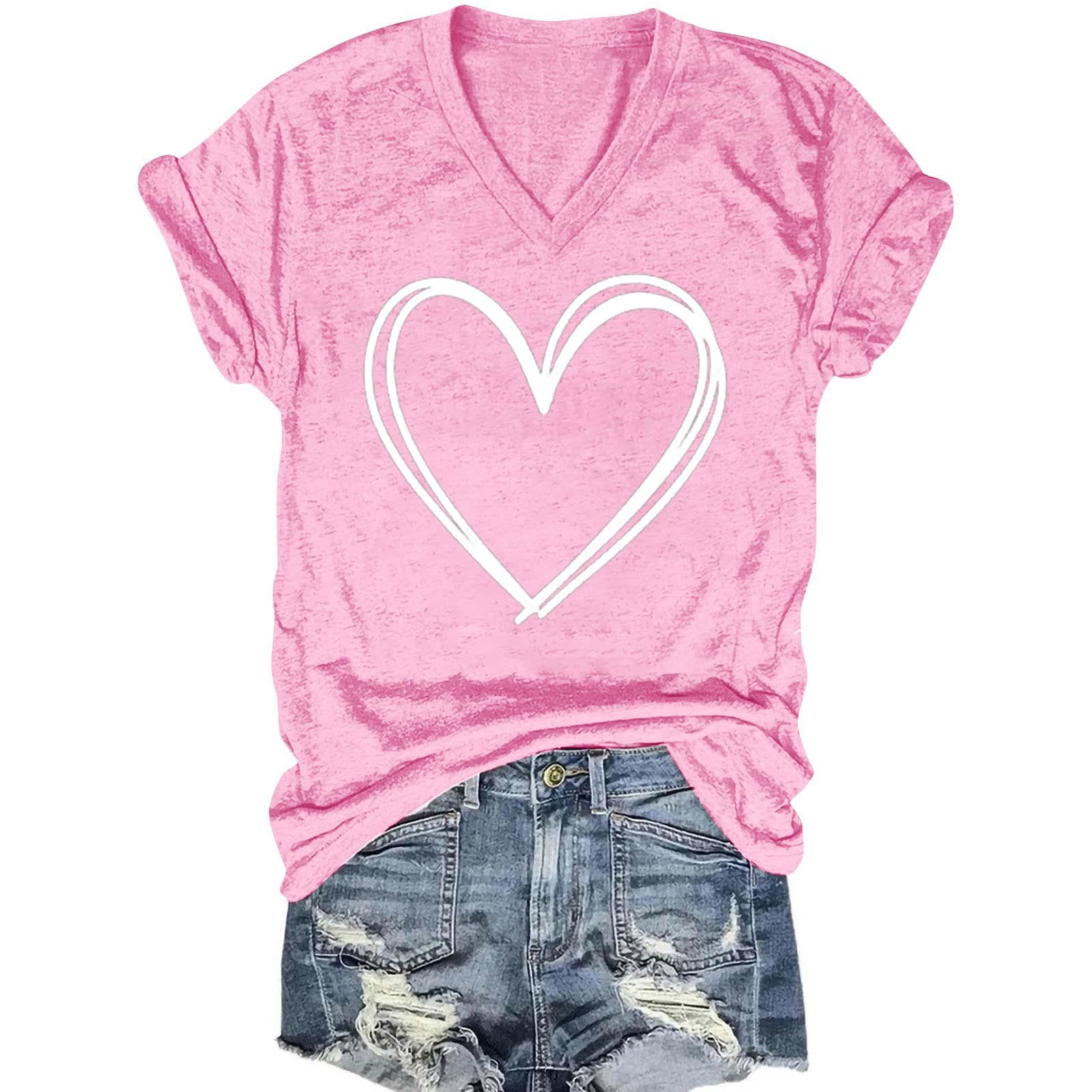 ALLLIST V Neck Womens Tops Short Sleeve Going Out Tee Shirts Pink Drop ...