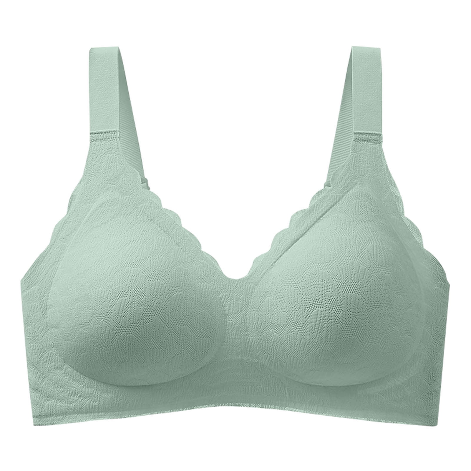 ALLLIST Wirefree Ladie Bras Push up Padded Lingerie Green Plain Comfy Ruffle Bralette Women's ...