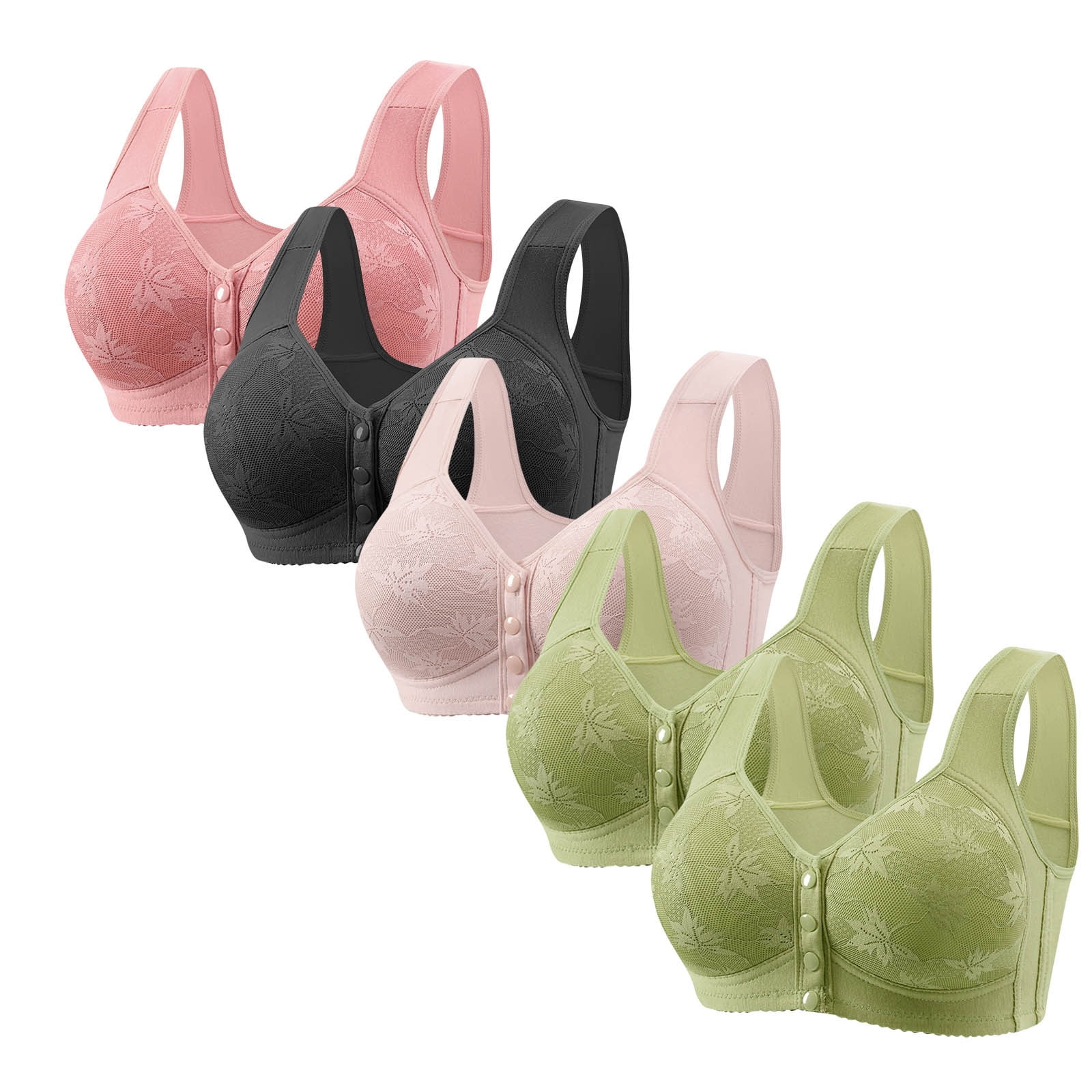 ALLLIST Women Bras Pack Plus Size No Wire Front Closure Bralette Push up Solid Green Embroidered ...