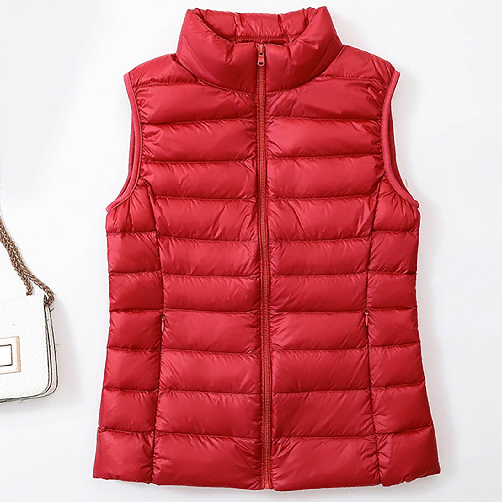 ALLLIST Women Jackets Plus Size Zip up Vests Casual Solid Red Quilted ...