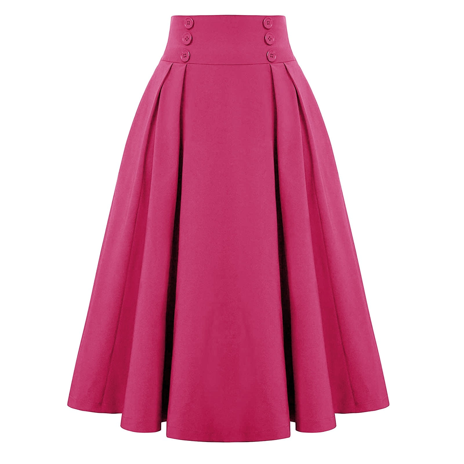 ALLLIST Women Skirt Long Pleated Pink Loose Plain Button A-Line Skirt ...