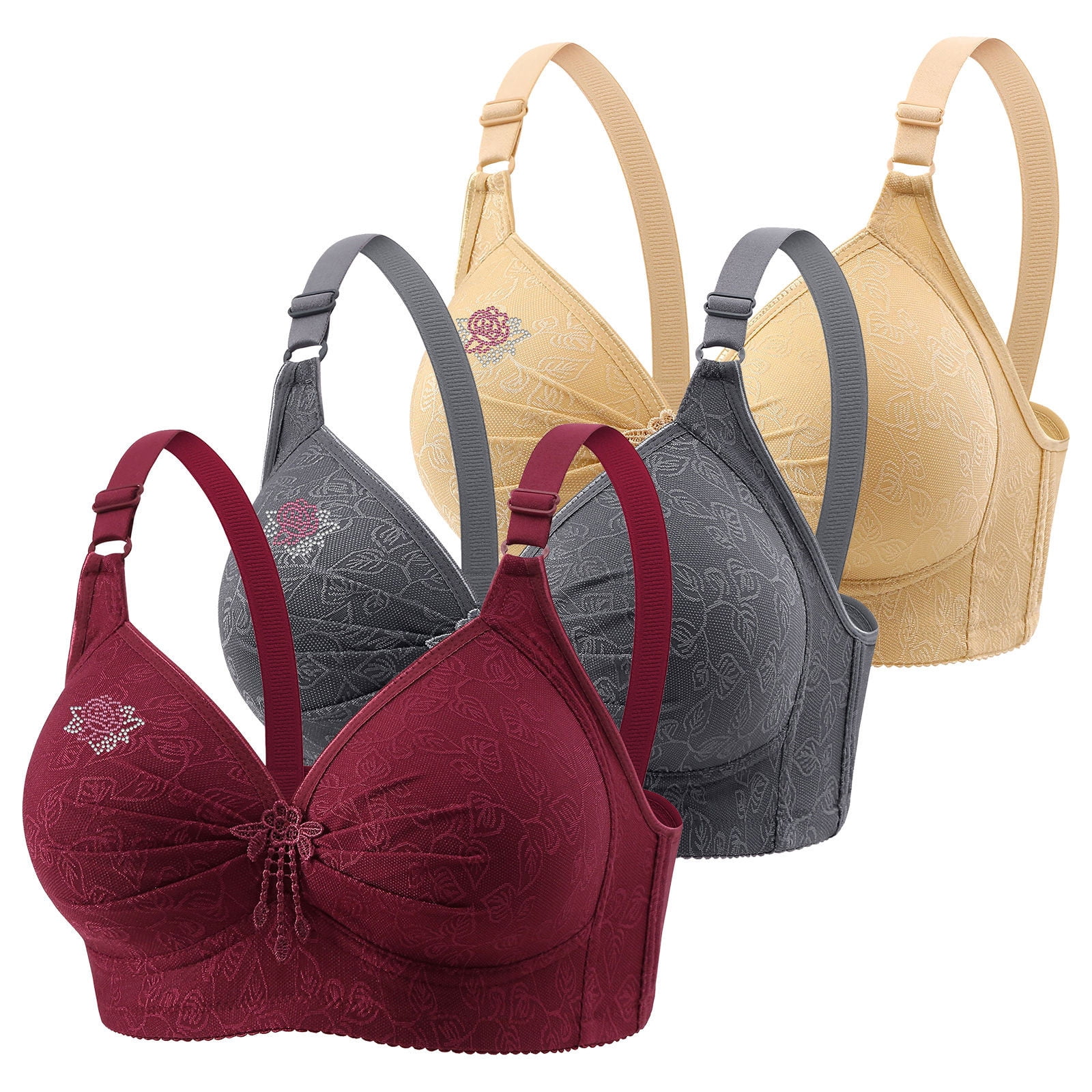 ALLLIST Women's Bras No Wire Pack 3 Push up Underwear Soft Embroidery Bras for Ladies Xs-4xl ...