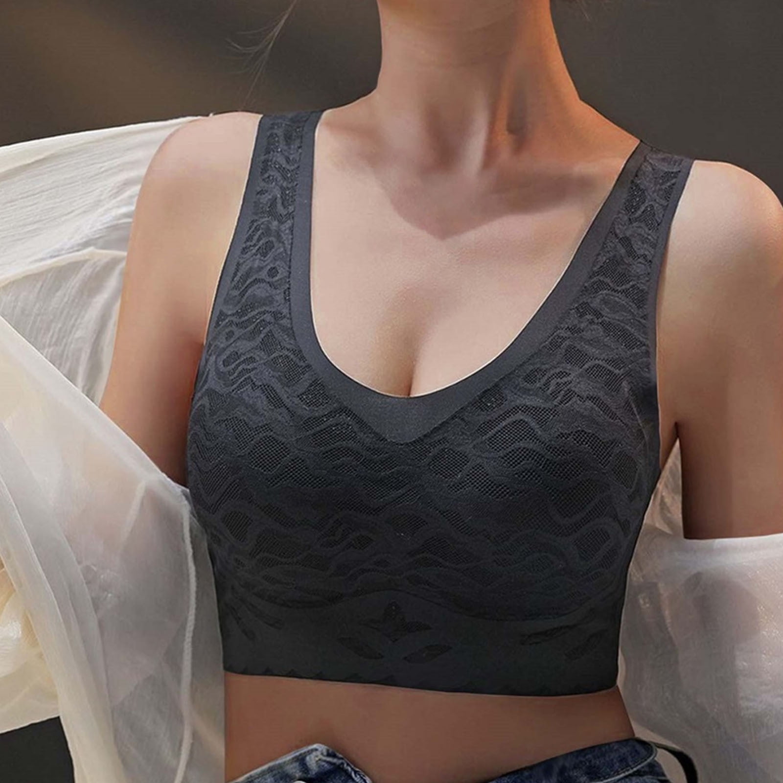 ALLLIST Women's Bras Push up No Wire Seamless Bralette Plain Black Soft Lace T-Shirt Underwear ...