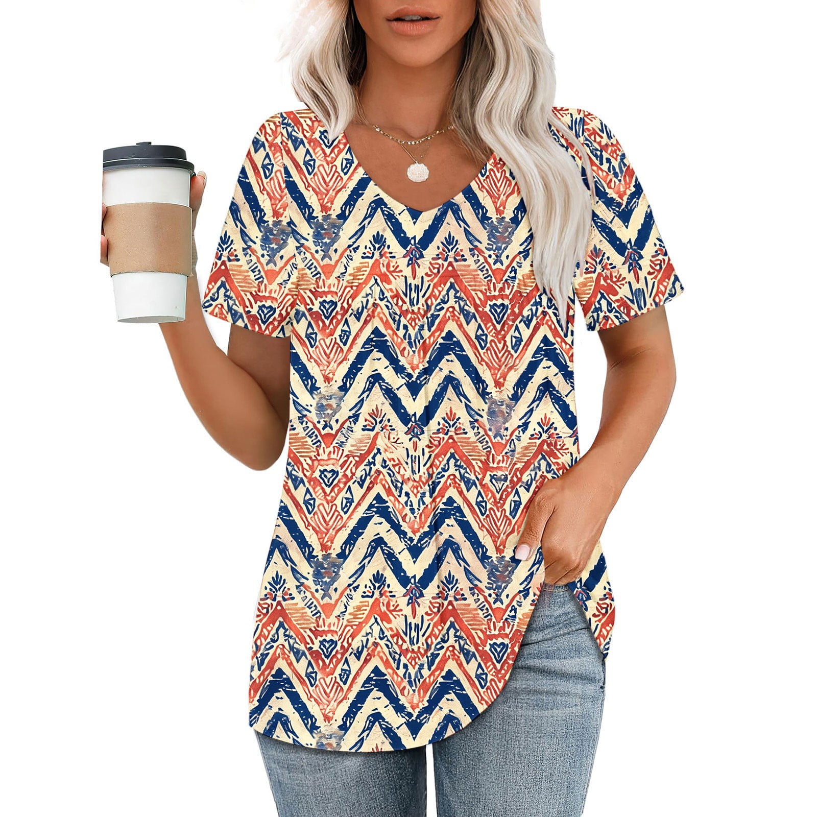 ALLLIST Women's Tops V Neck Pleated Short Sleeve Blouse Drop Shoulder ...