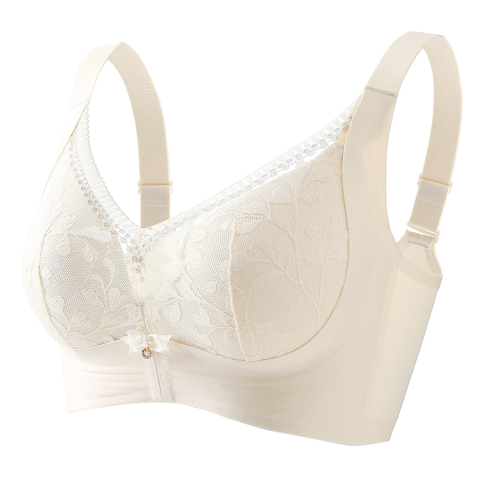 ALLLIST Womens Bras Full Coverage Lace Wirefree Lingerie Push up Plain White Minimizer Ladie ...