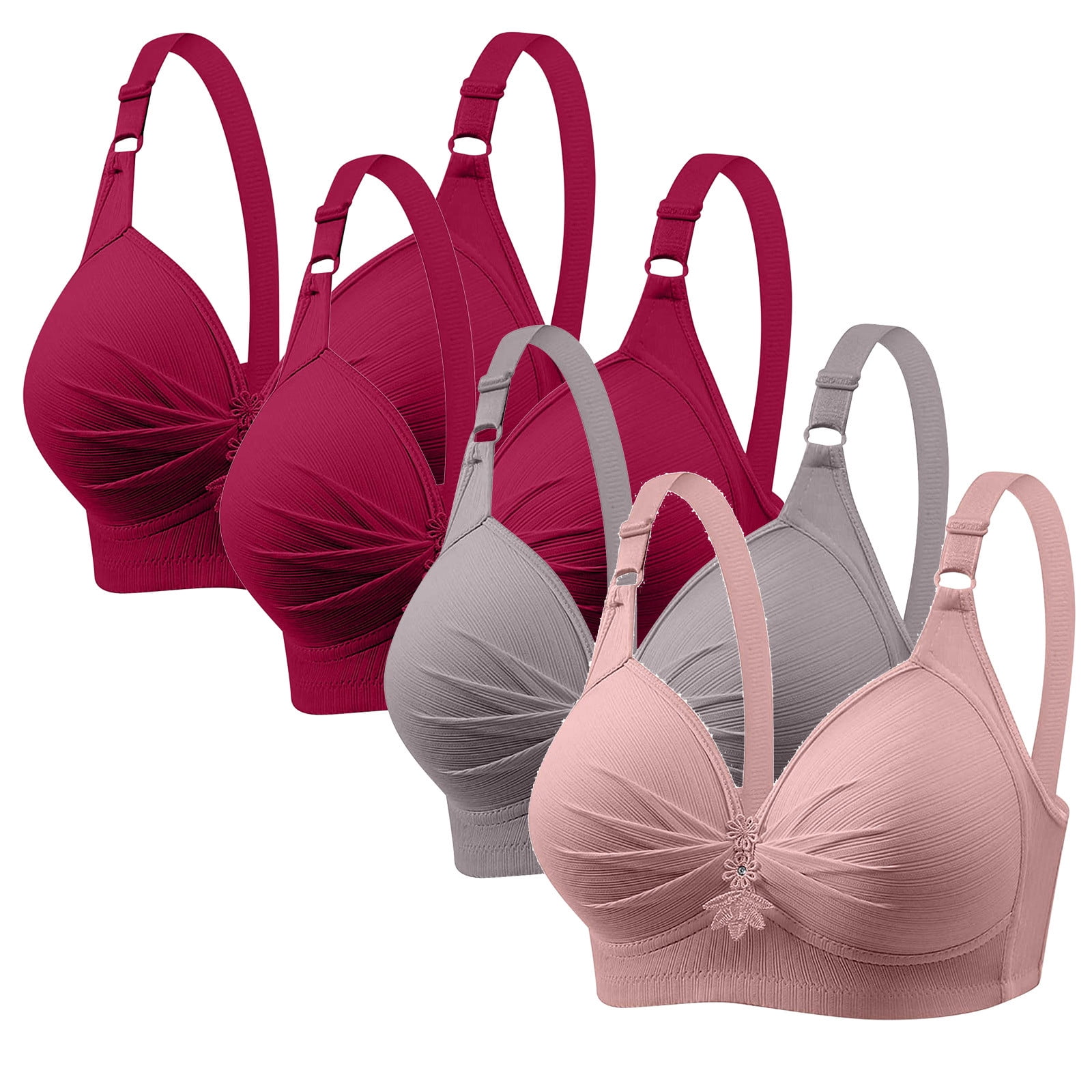 ALLLIST Womens Bras Push up Pack 4 No Wire Bralette Comfortable Charm Plain T-Shirt Ladies Bras ...