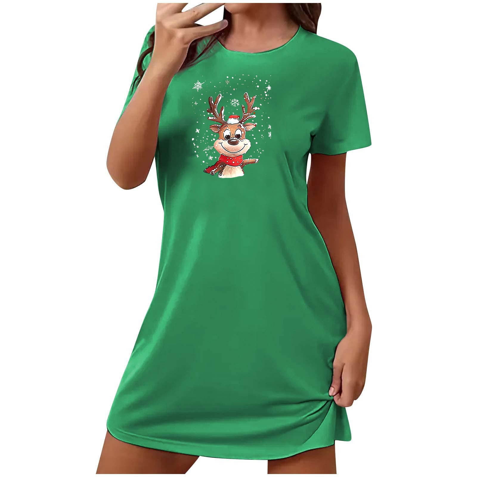 ALLLIST Womens Nightgowns Short Sleeve Christmas Chemises Casual Green ...