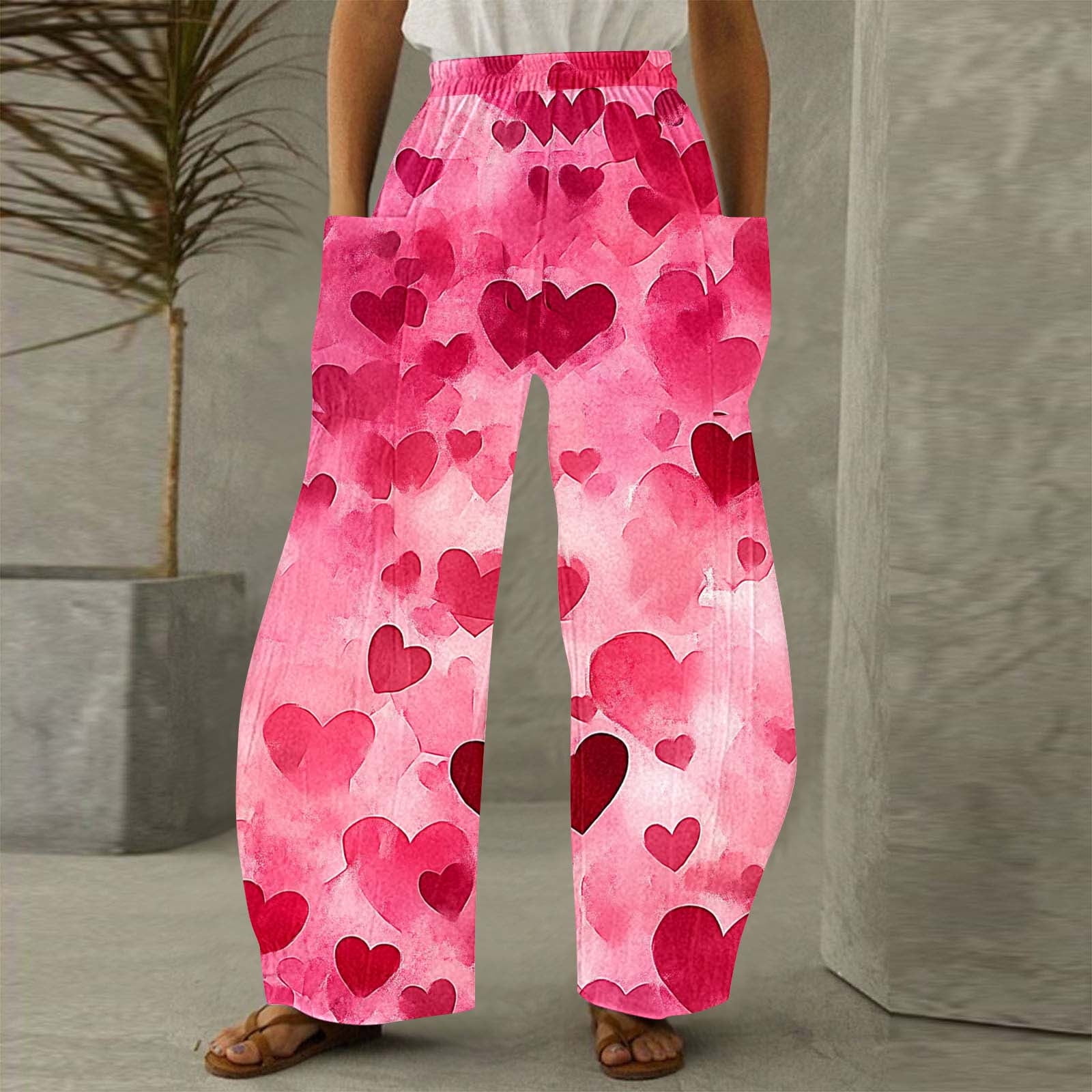 ALLLIST Womens Pants with Pockets Wide Leg Red Trousers Loose Love ...