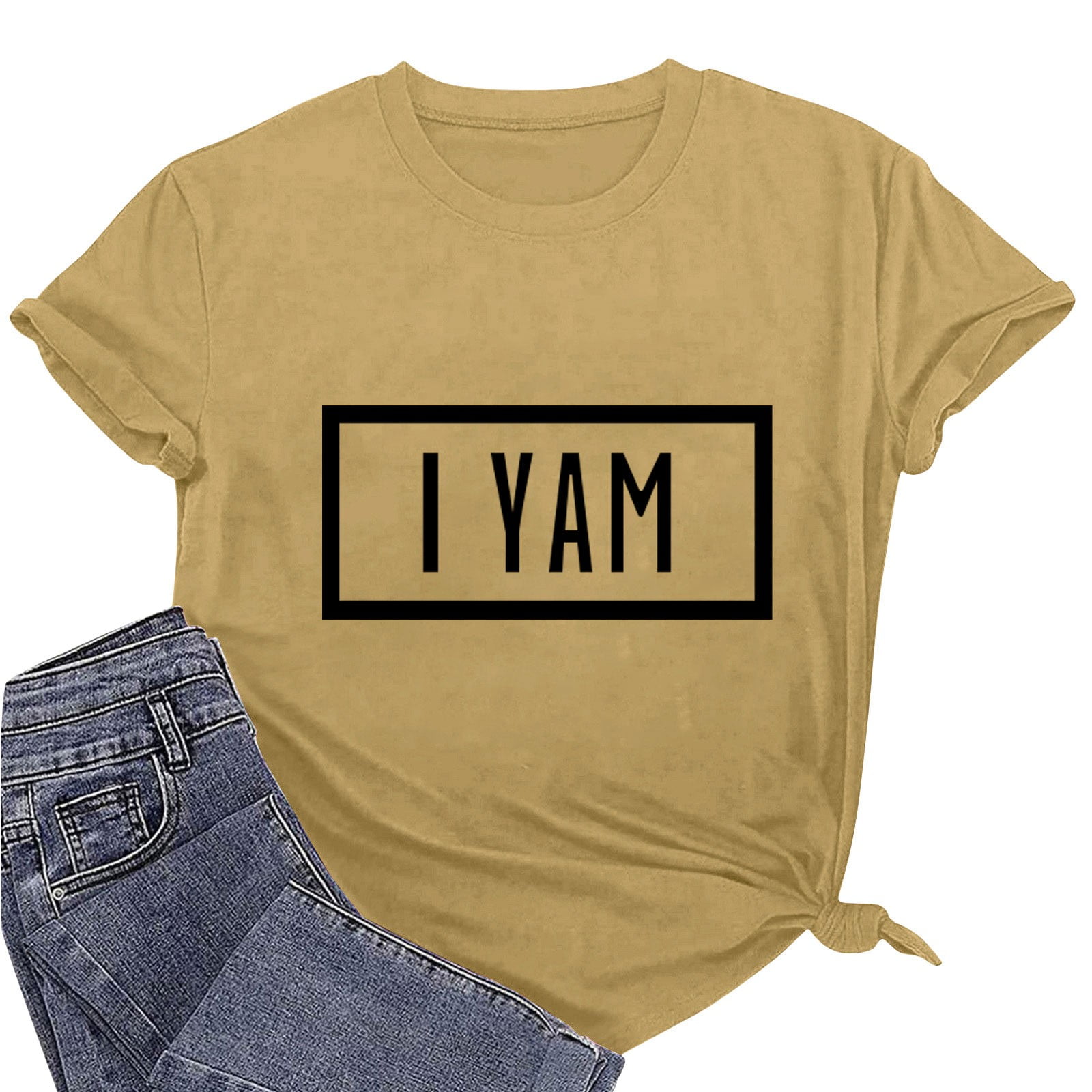 ALLLIST Womens Tops Holiday Yellow Crew Neck T-Shirts Short Sleeve ...