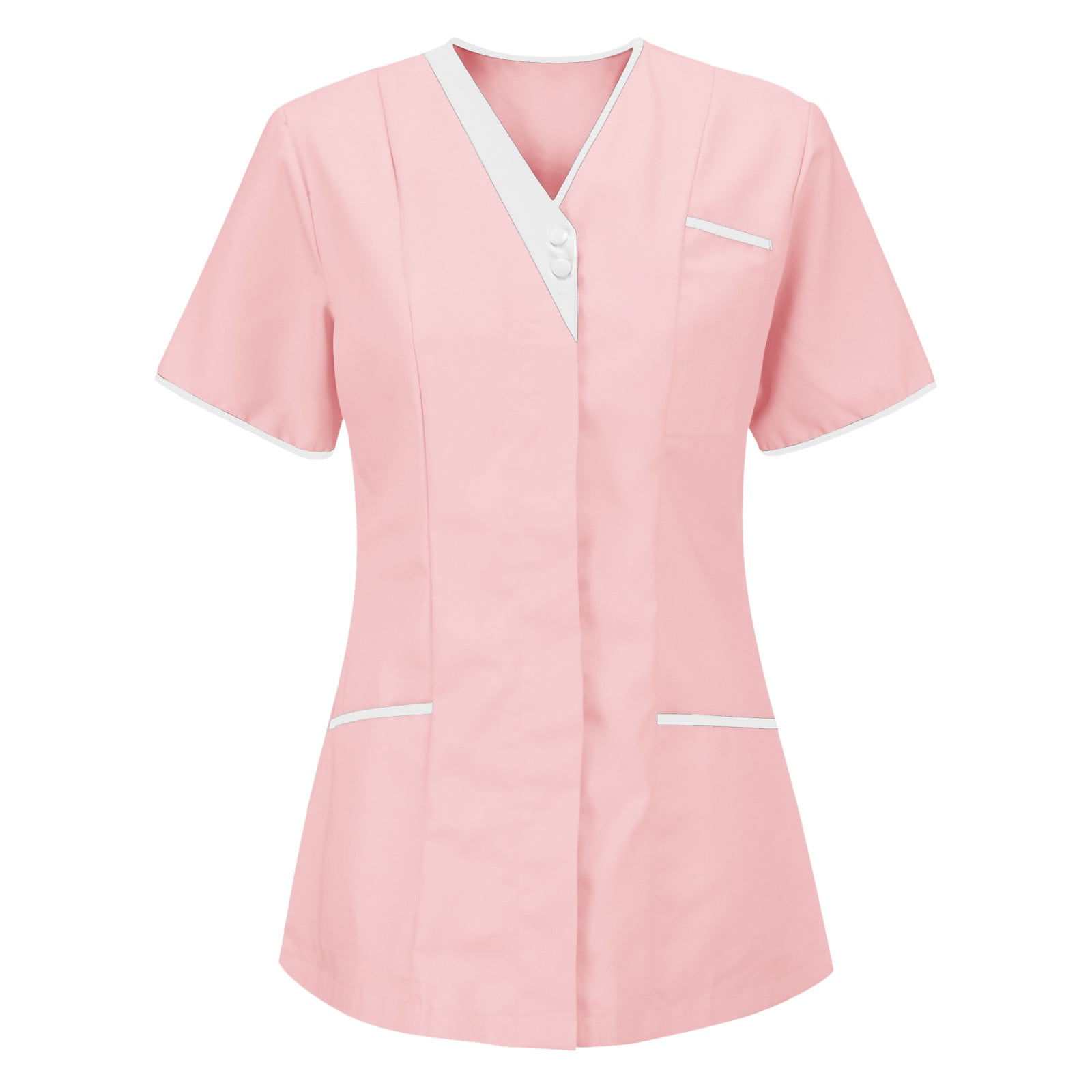 ALLLIST Womens Tops Nurses V-Neck Short Sleeve Work Uniform Casual Pink ...