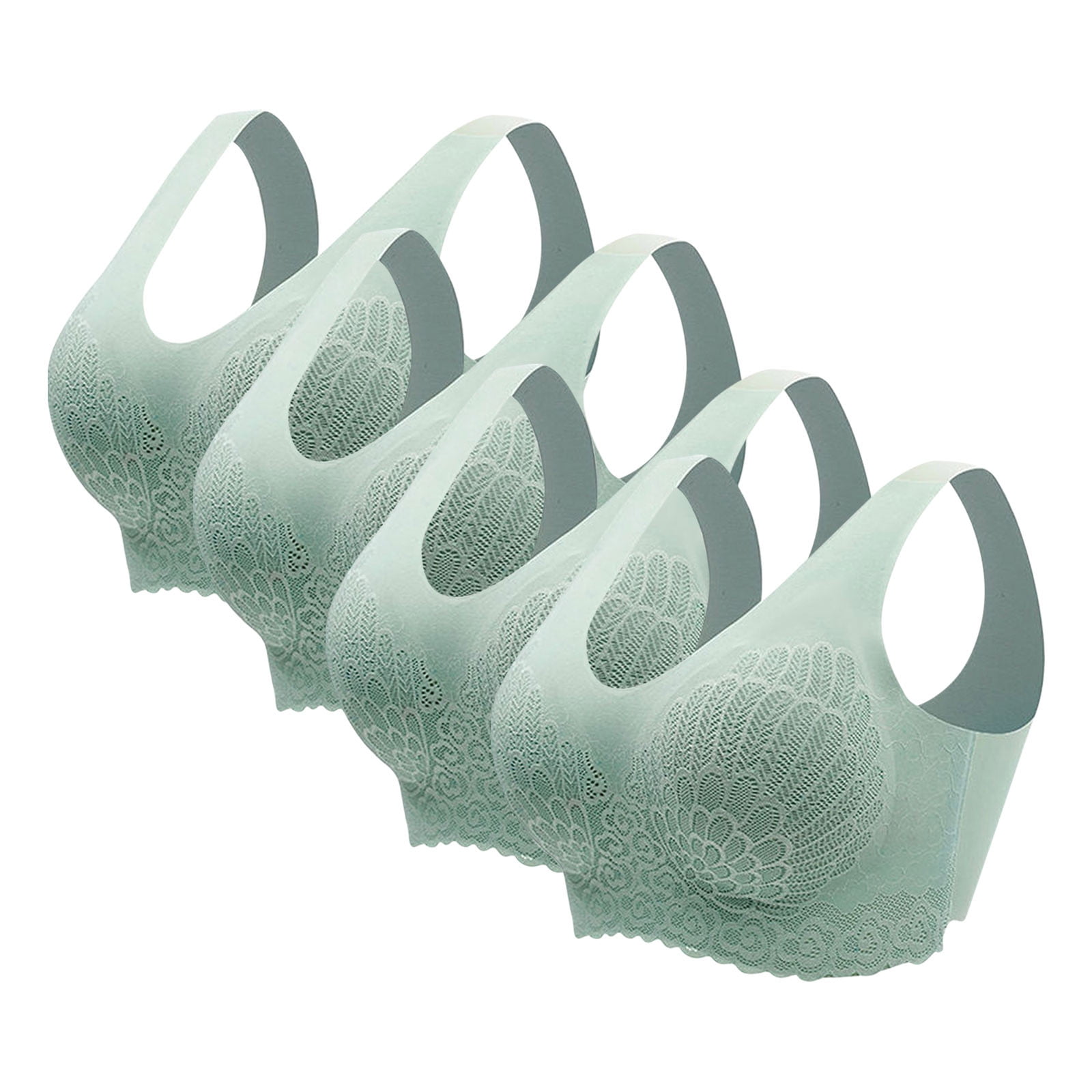 ALLLIST Womens Underwear Lace Pack 4 Seamless Latex Bras Removable Cup Push up Solid Green ...
