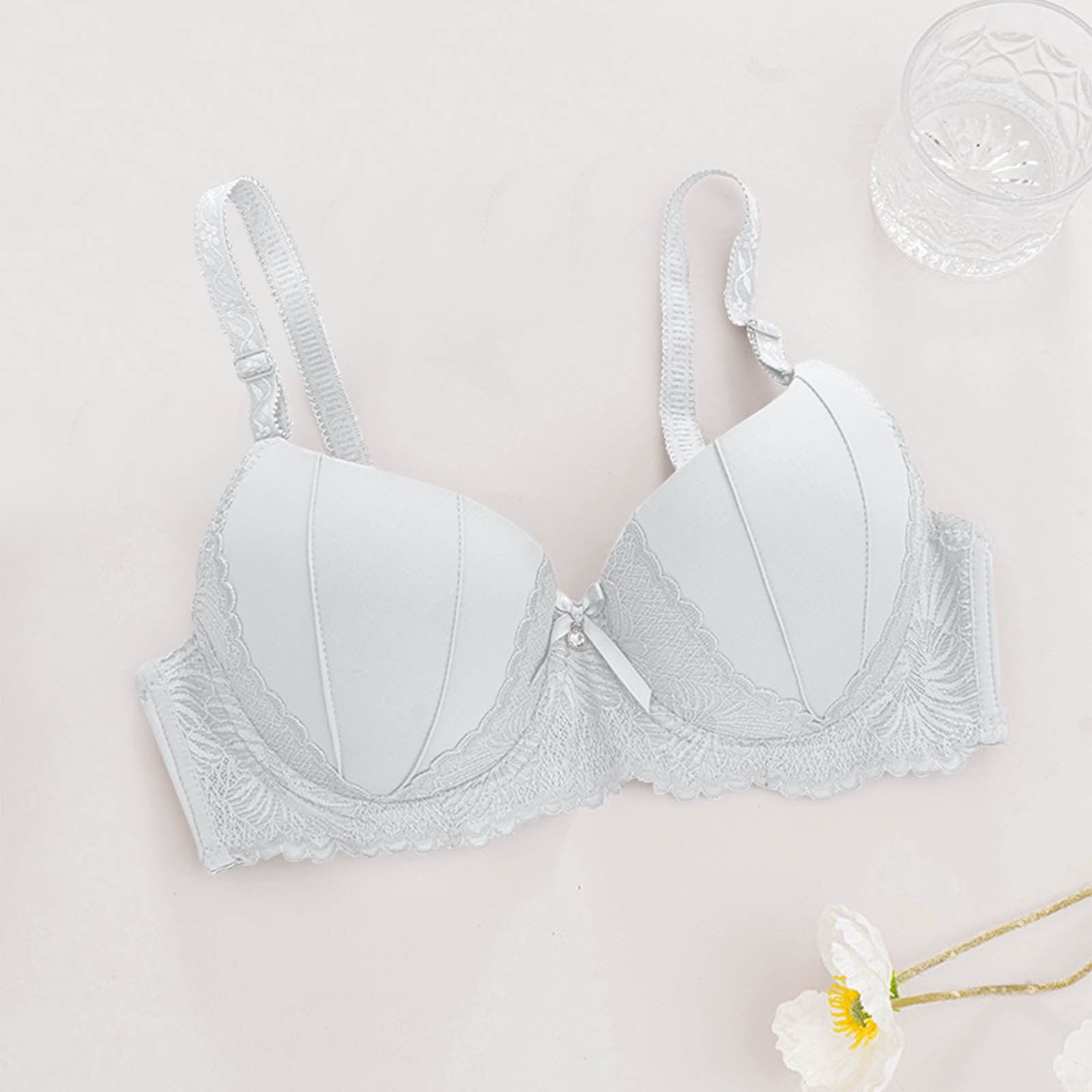 ALLLIST Womens Underwear No Underwire Lace Plus Size Bras White Solid Push up T-Shirt Women's ...