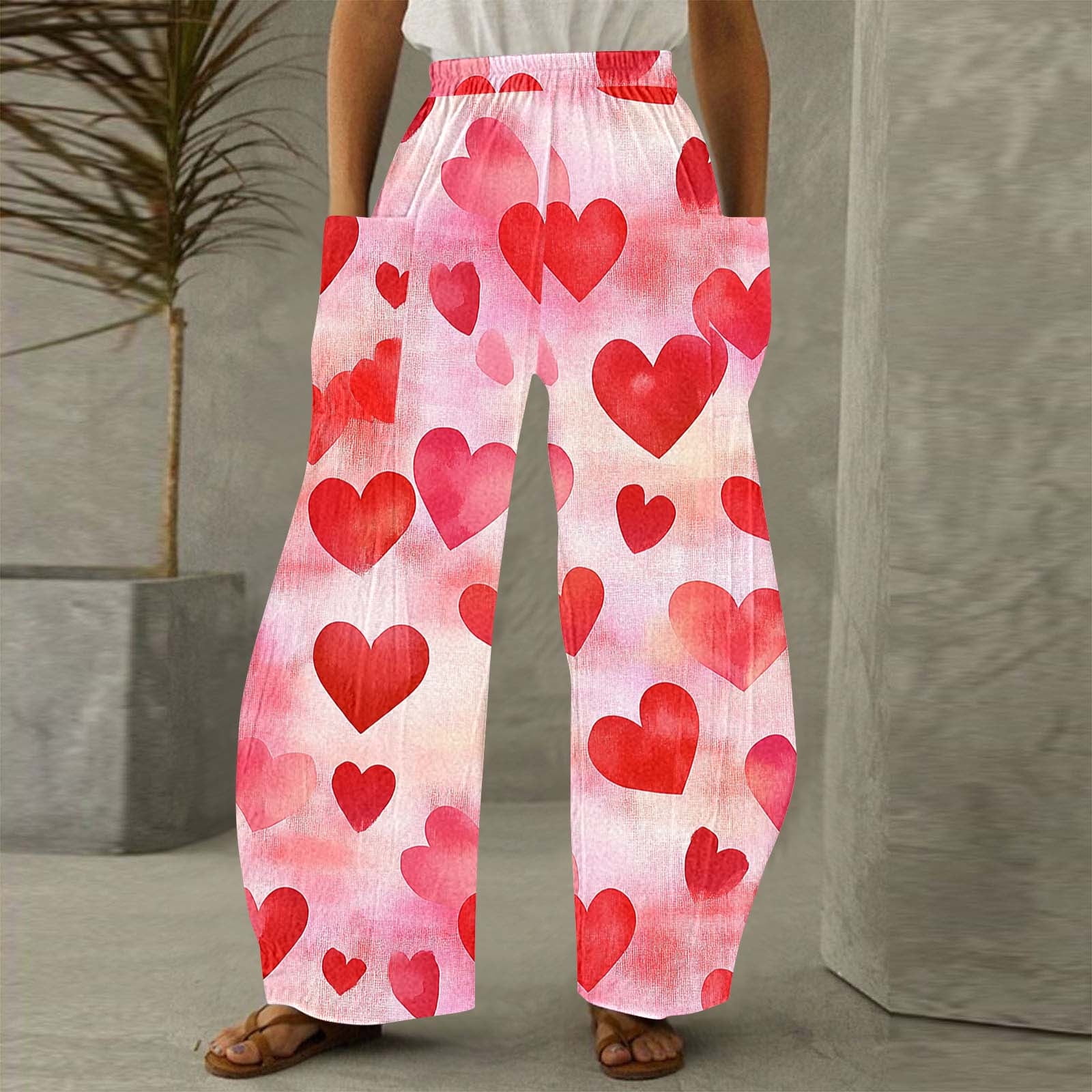 ALLLIST with Pockets Women's Pants Wide Leg Red Trousers Loose Love ...