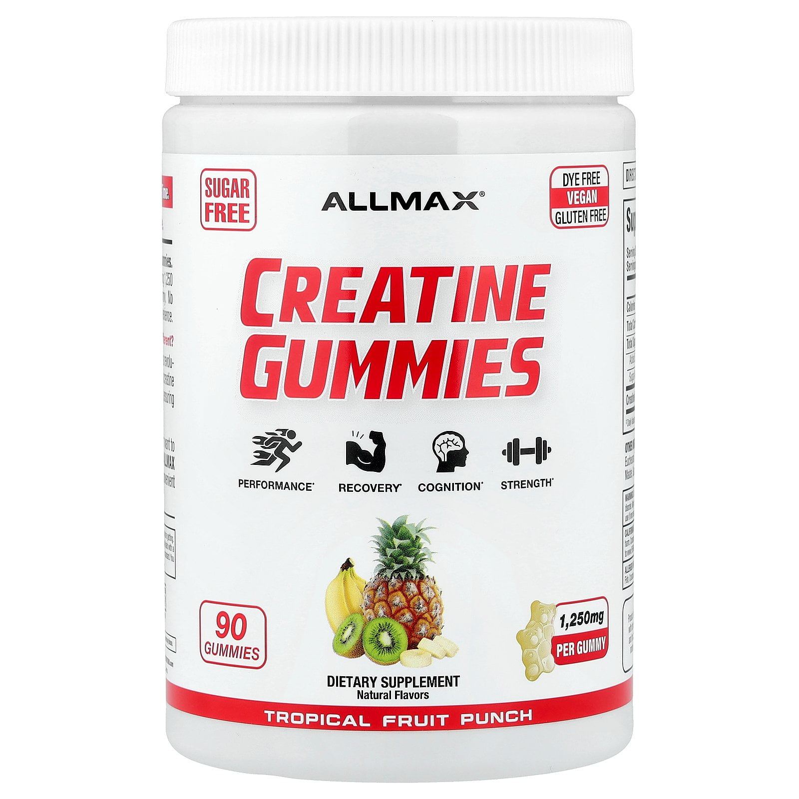 ALLMAX Creatine Gummies, Tropical Fruit Punch, 1,250 mg, 90 Gummies ...