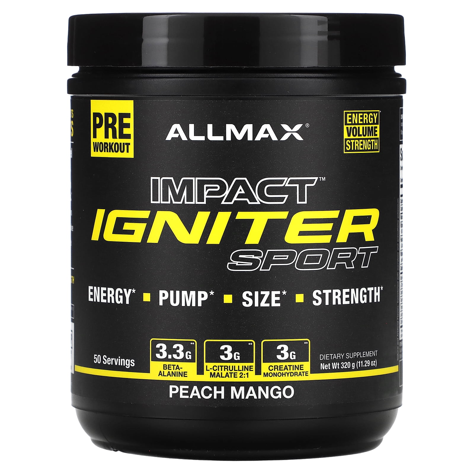 ALLMAX IMPACT Igniter Sport , Pre-Workout, Peach Mango, 11.29 oz (320 g ...