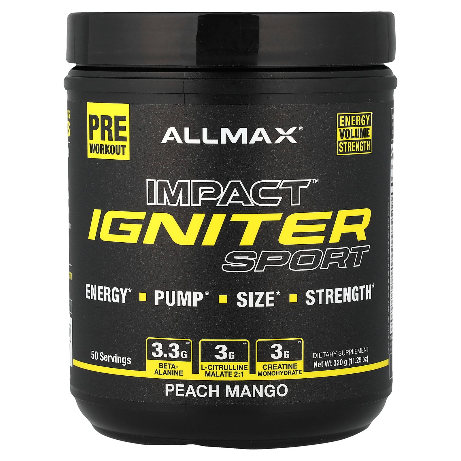 ALLMAX IMPACT™ IGNITER Sport, Pre-Workout, Peach Mango, 11.29 oz (320 g ...