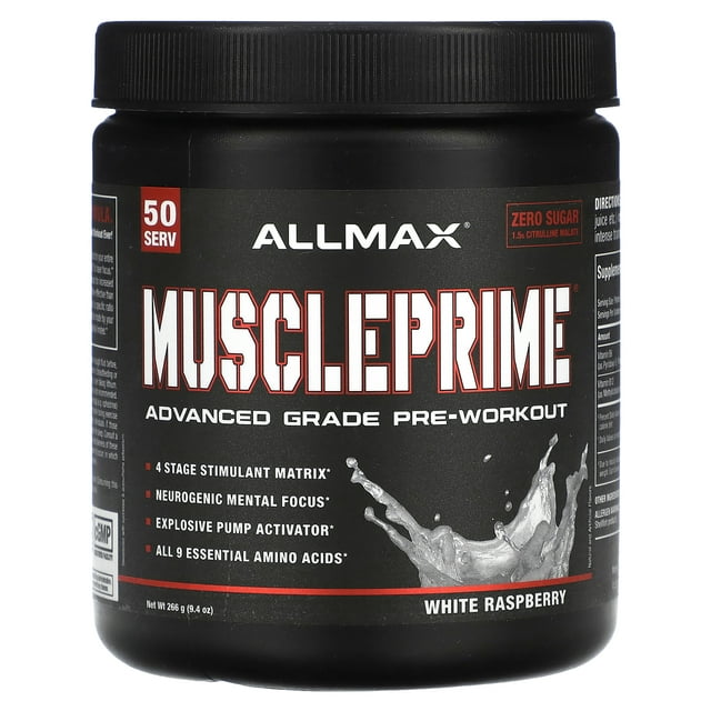 ALLMAX MUSCLEPRIME, White Raspberry - 266 g - Advanced Grade Pre-Workout - Boosts Energy & Focus ...