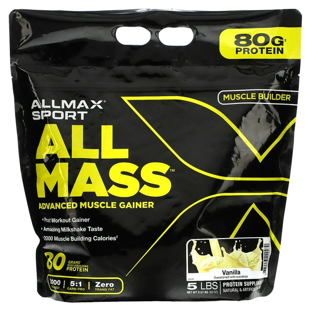 ALLMAX Sport, All Mass, Advanced Muscle Gainer, Vanilla, 5 lbs, 2.27 kg ...