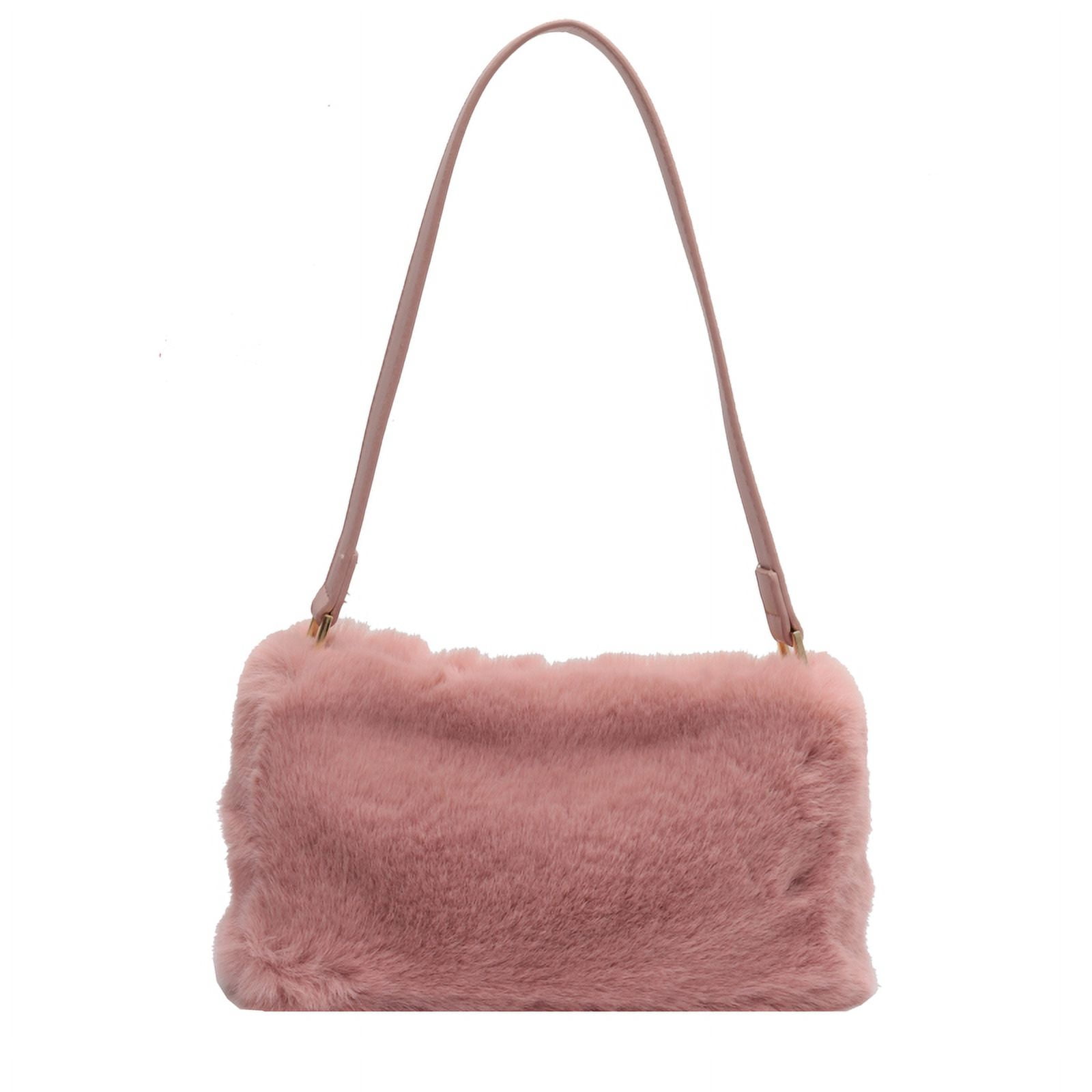 ALLOET Women Girls Furry Winter Plush Tote Bag Large Warm Tote Handbag ...