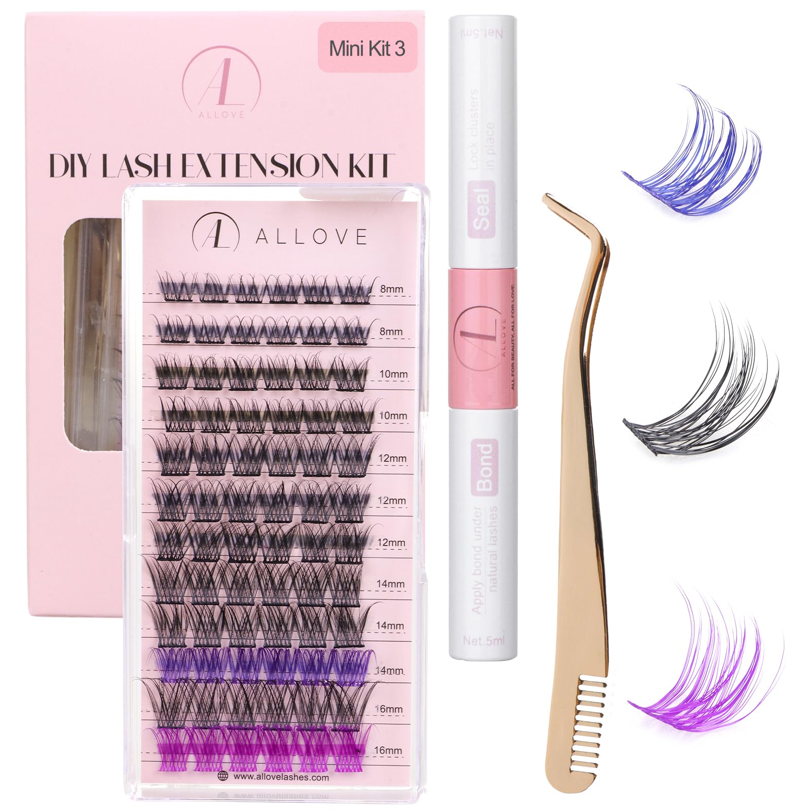 ALLOVE Lash Clusters DIY KEF16 Lash Extension Kit with Volume Colored ...