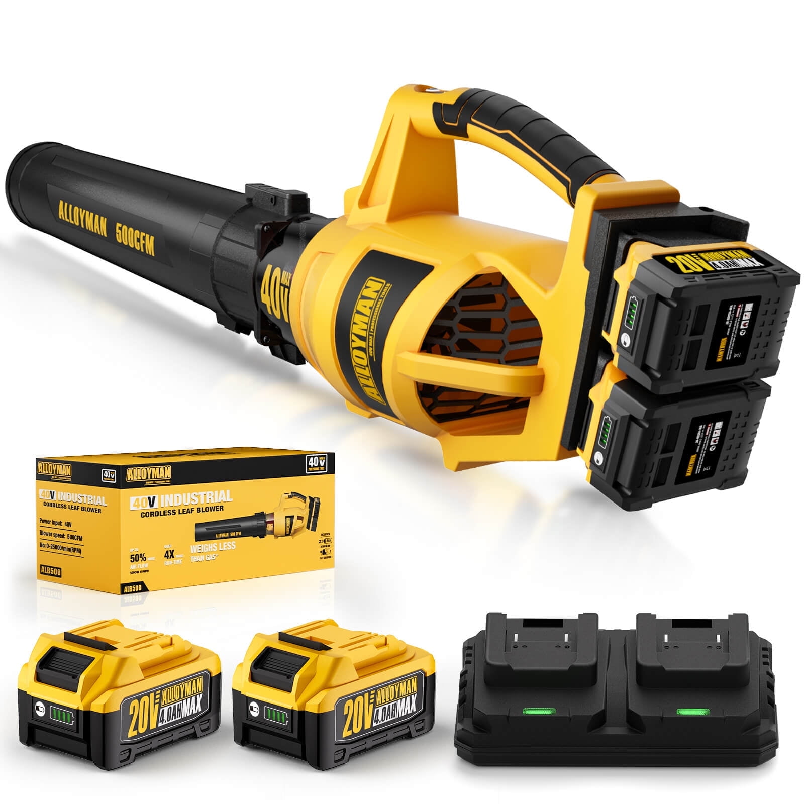 Alloyman 40V Max Cordless Leaf Blower,500CFM Dual Battery Driven Blower ...