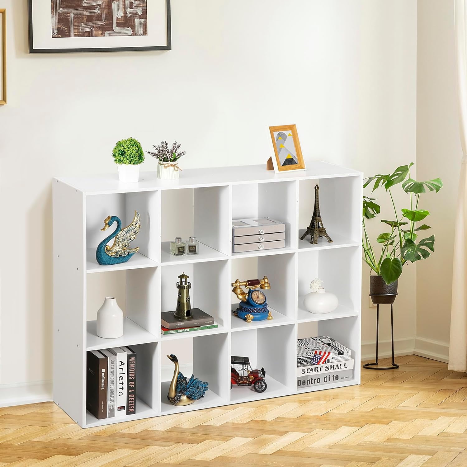 12-Cube Storage Organizer Bookcase Shelf, Freestanding Open Wooden ...