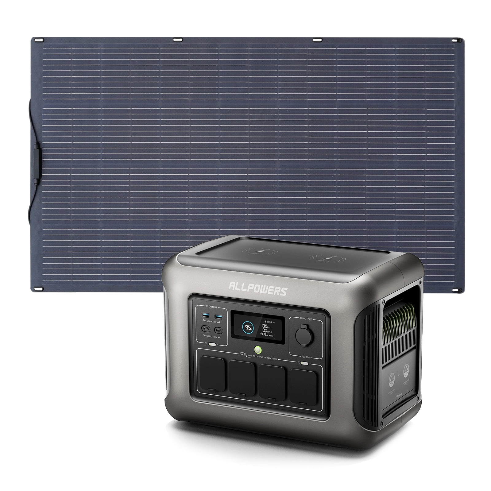 ALLPOWERS 1800W LiFePO4 Solar Generator with 200W Monocrystalline Solar ...