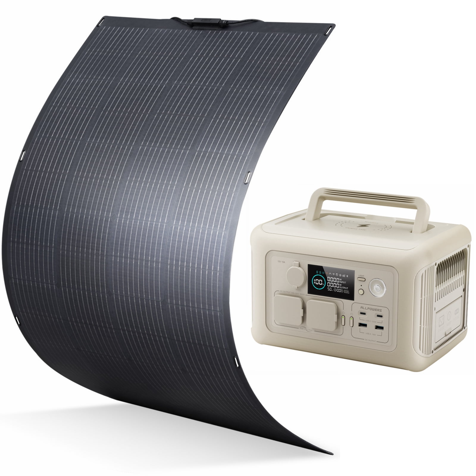 ALLPOWERS Beige R600 Solar Generator Kit, 299Wh 600W Portable Power ...