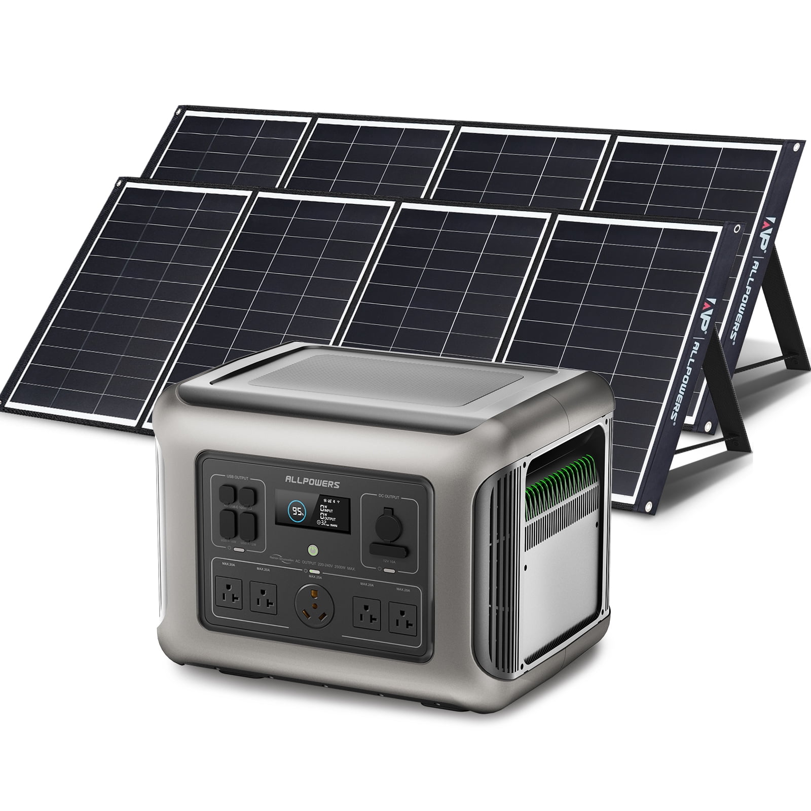 ALLPOWERS R2500 Portable Solar Generator Kit, 2 Pack 200W Monocrystalline Foldable Solar Panel ...