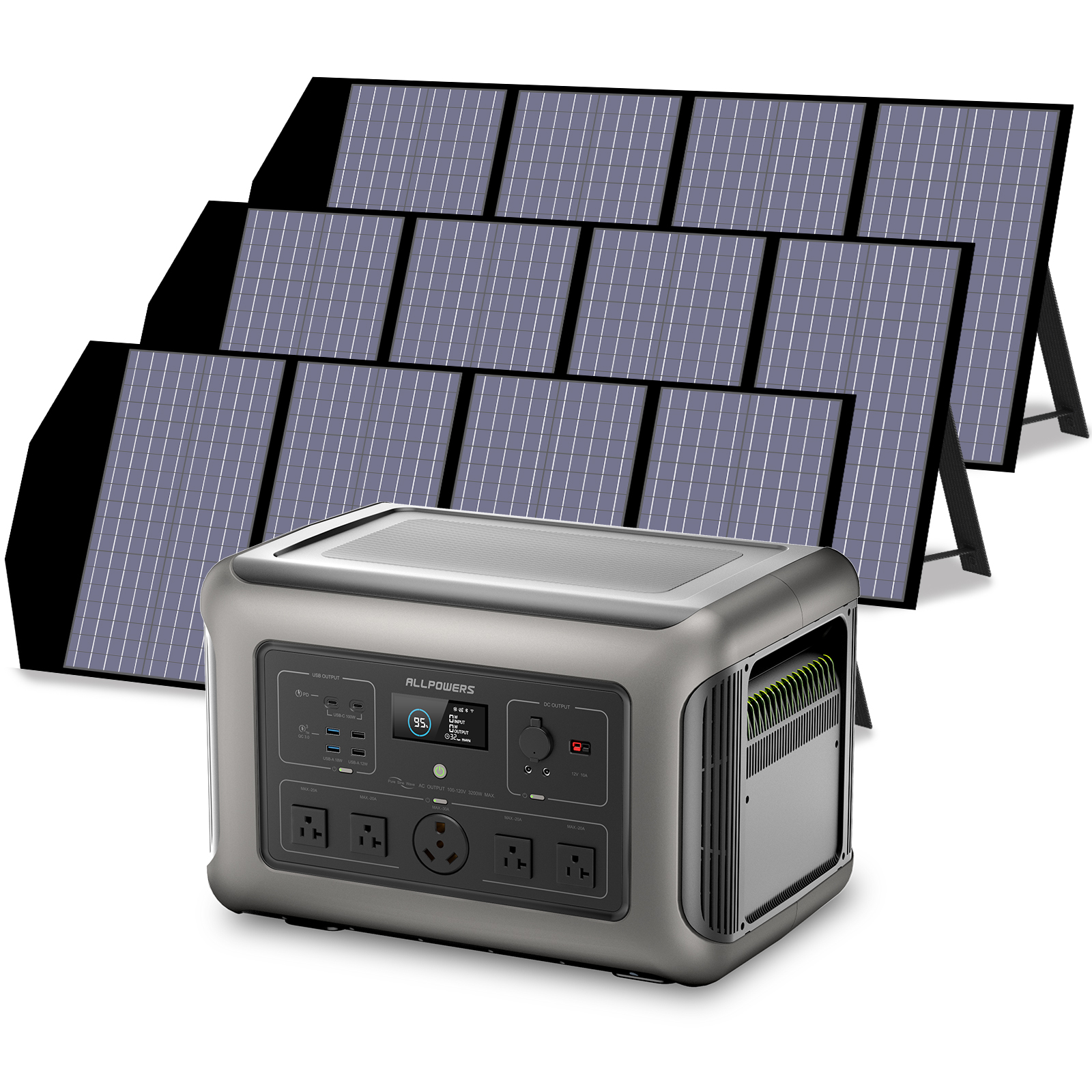 ALLPOWERS R3500 LiFePO4 Solar Generator Kit, include 3 Pack SP029 140W ...