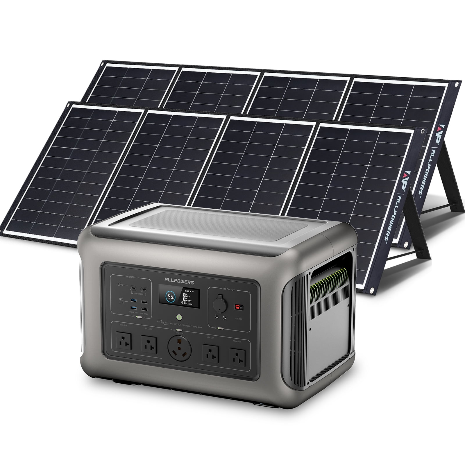 ALLPOWERS R3500 LiFePO4 Solar Generator Kit, include 3200W 3168Wh Portable Power Station with 2 ...