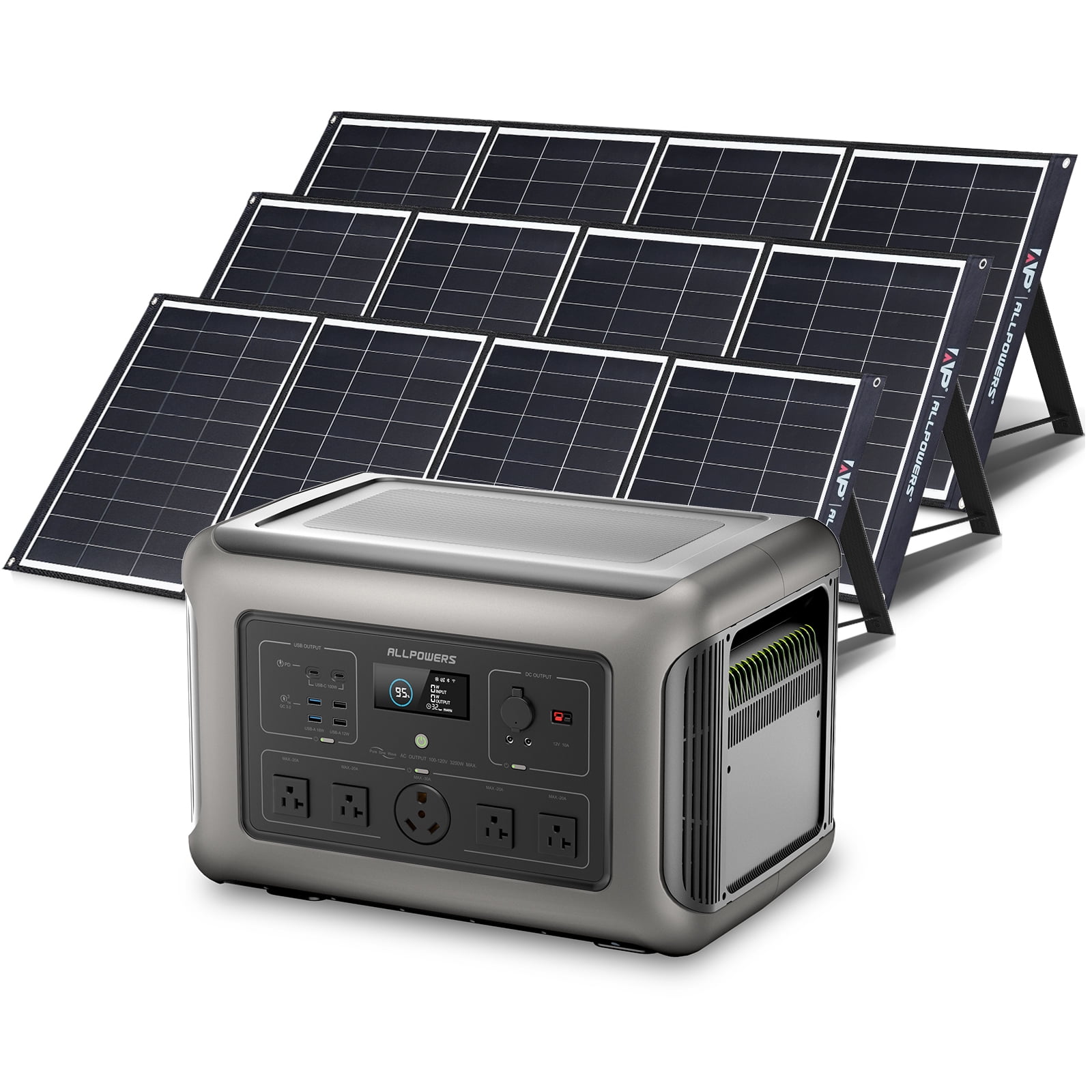 ALLPOWERS R3500 LiFePO4 Solar Generator Kit, include 3200W 3168Wh Portable Power Station with 3 ...