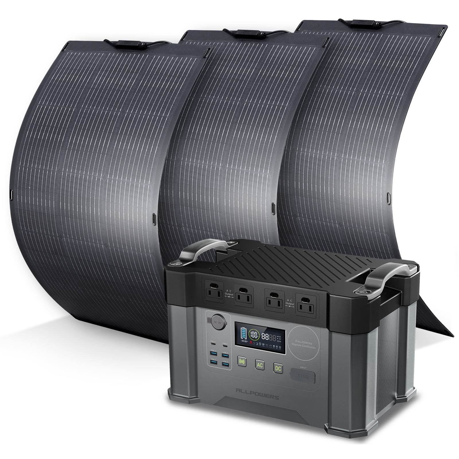 ALLPOWERS S2000 Portable Solar Generator Kit, 3 Pack 100W Monocrystalline Flexible Solar Panel ...