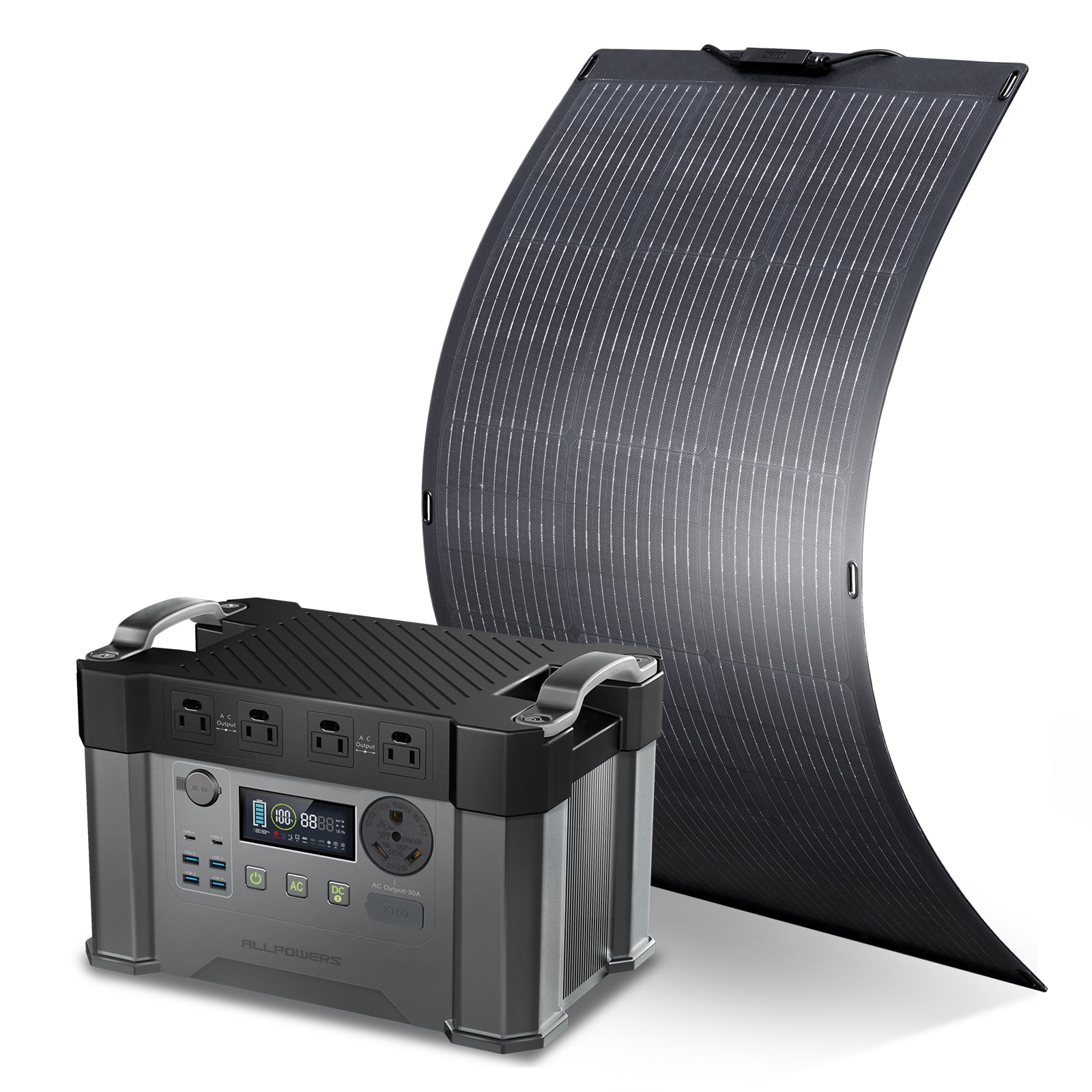 ALLPOWERS S2000Pro Portable Solar Generator Kit, 100W Monocrystalline Flexible Solar Panel with ...