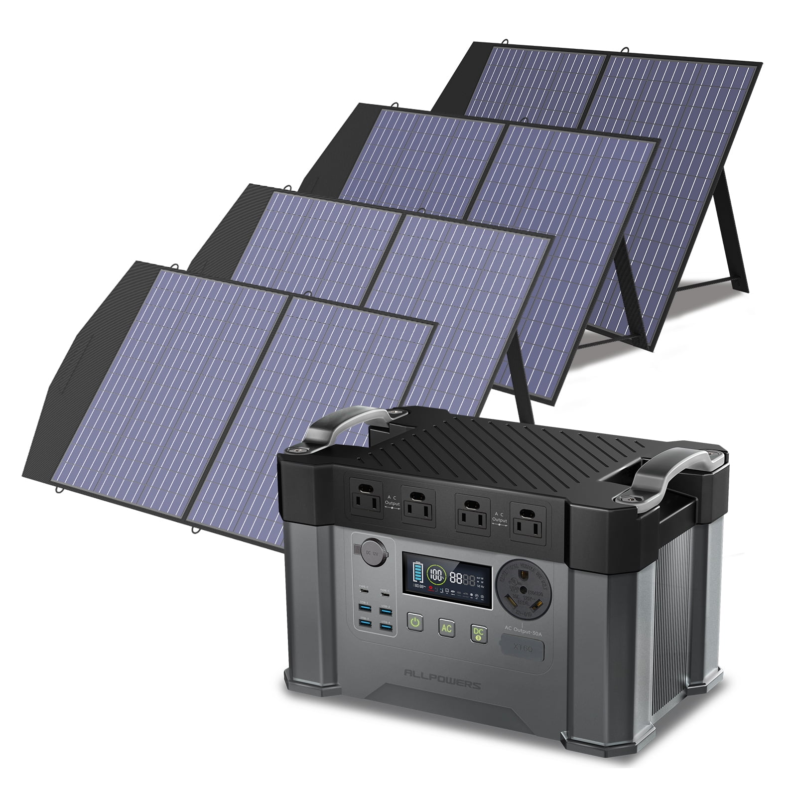 ALLPOWERS S2000Pro Portable Solar Generator Kit, 4 Pack 100W Foldable Solar Panel with 2400 Watt ...